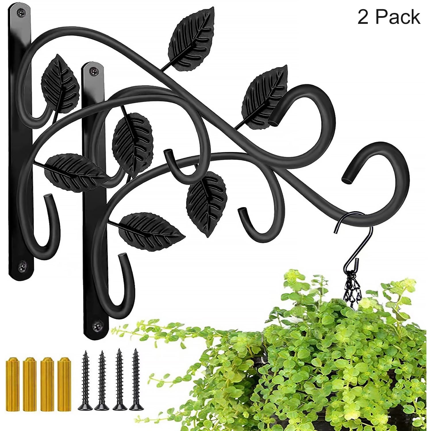 2 Pcs Hanging Planter Brackets 12 Inch, Outdoor Hanging Brackets Wall ...