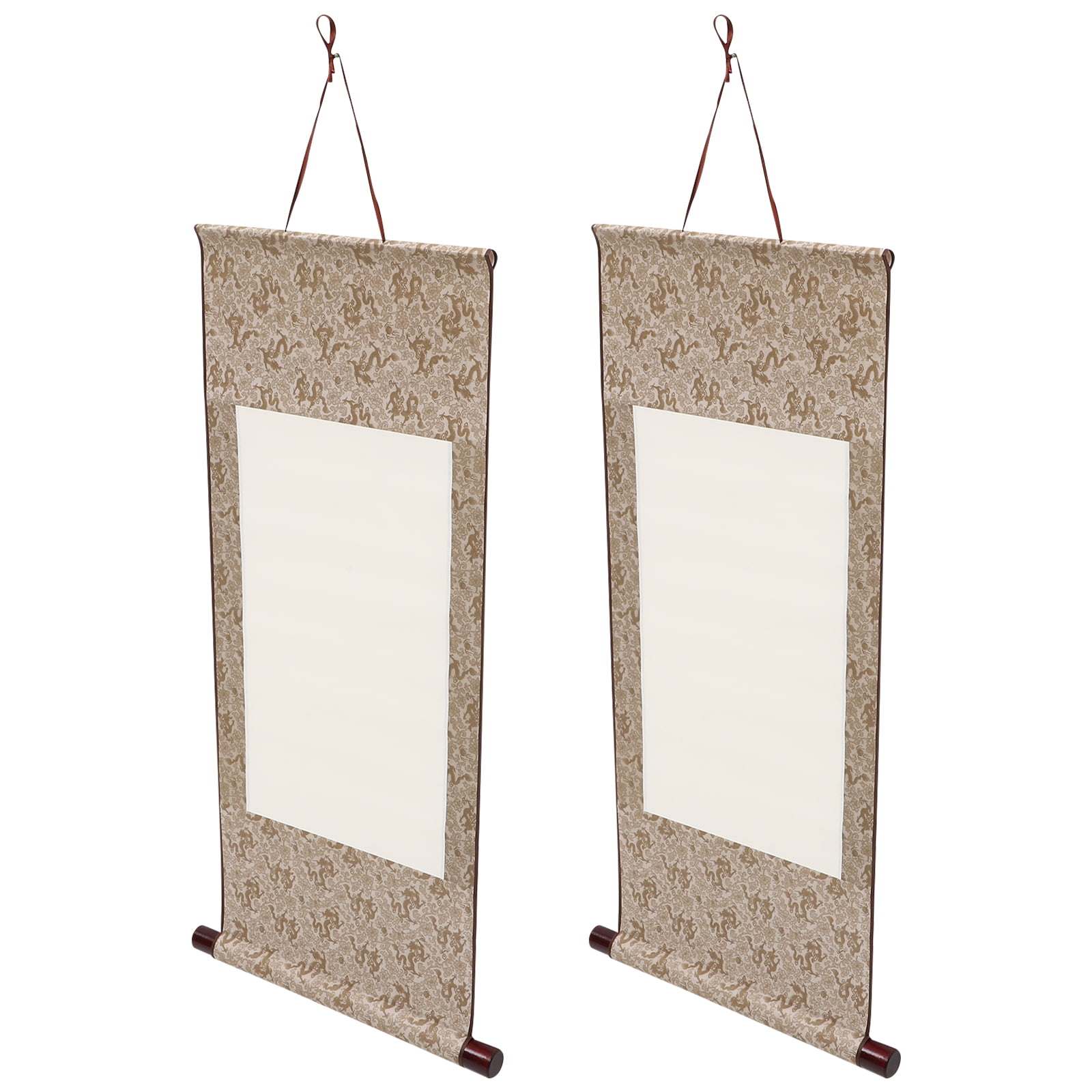 2 Pcs Hanging Scroll Paper Painting Wall Scrolls Office Brown - Walmart.com