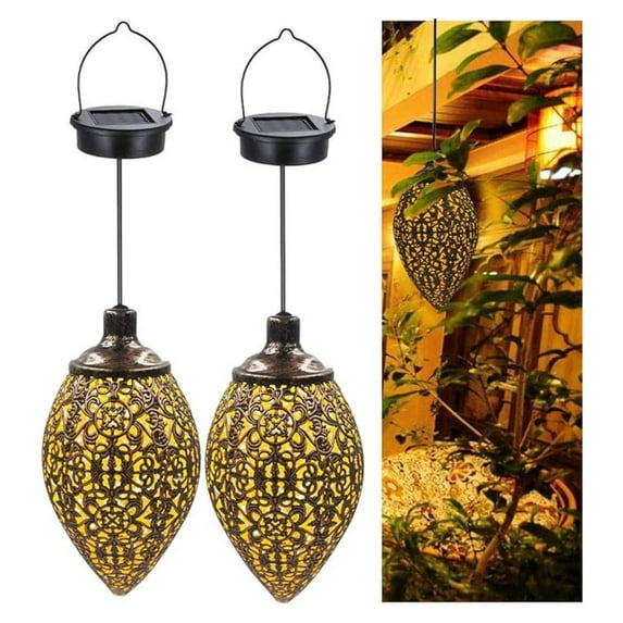 2 Pcs Hanging Solar Lights Solar-Powered Lantern LED Garden Lights ...