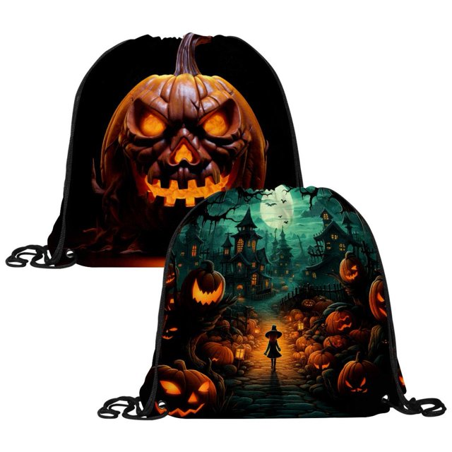 2 Pcs Happy Halloween Draw String Back Packs, Cinch Sack Bags Backpacks ...
