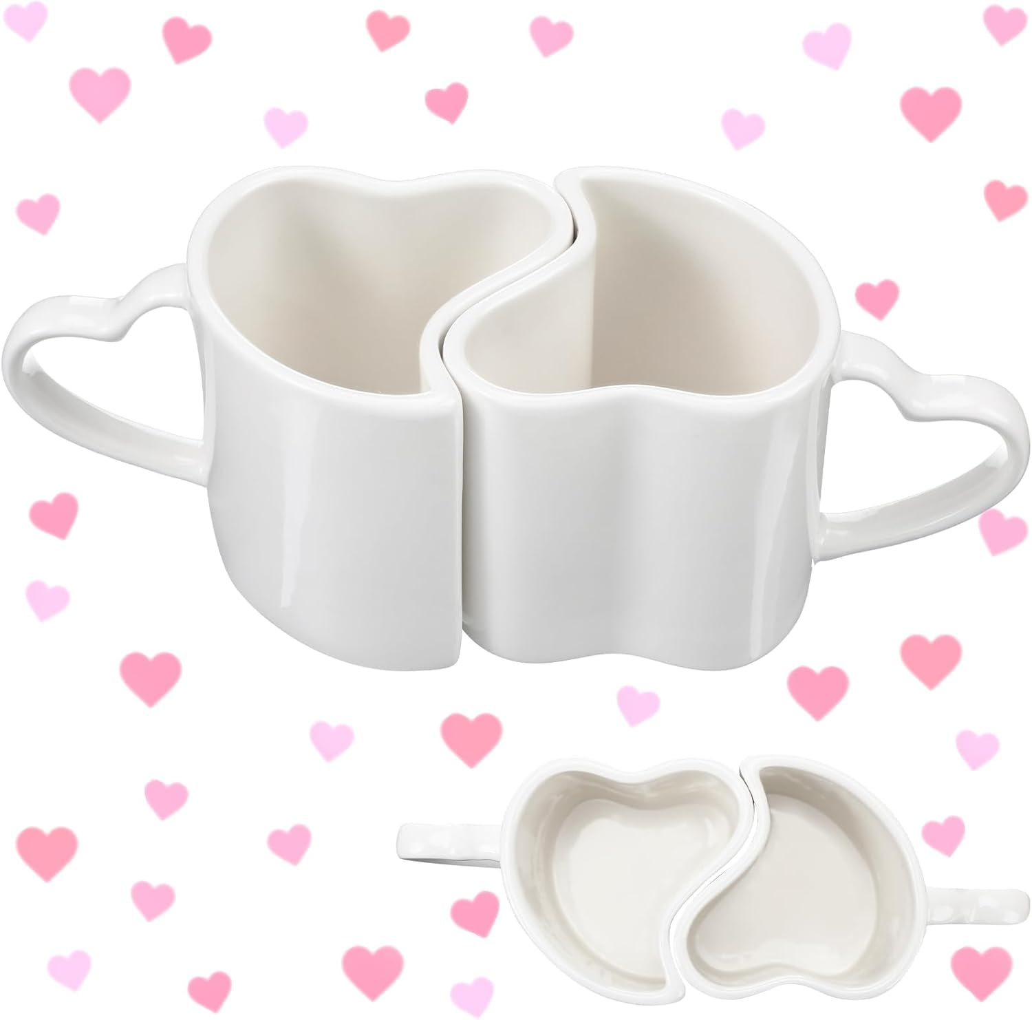 2 Pcs Heart Coffee Mug for Couples Heart Shaped Mug Gift Ceramic ...