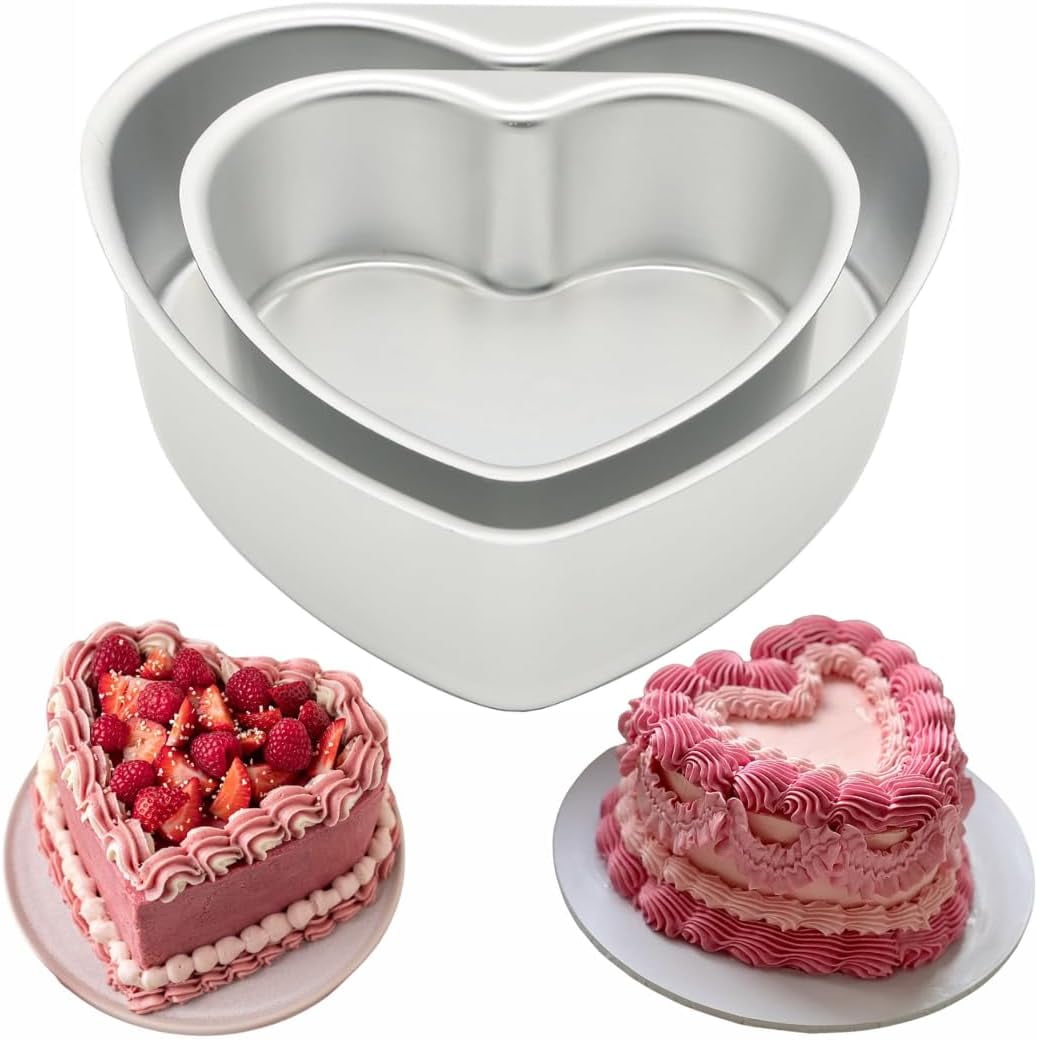 2 Pcs - Heart Shaped Aluminum Cake Pans, 6 and 8 Inch, for Valentine's ...