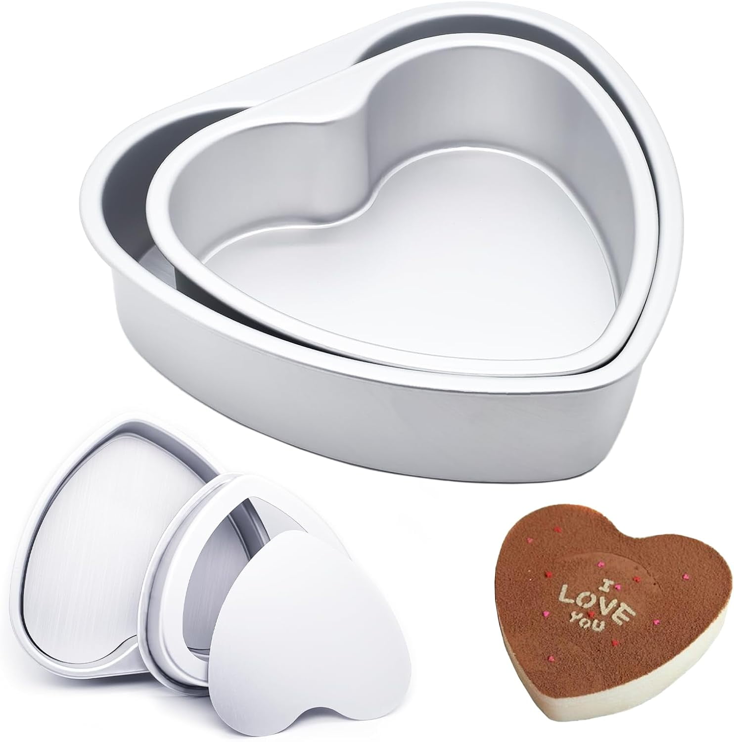 2 Pcs Heart Shaped Cake Pans with Removable Bottom, 8 & 10 Inch ...