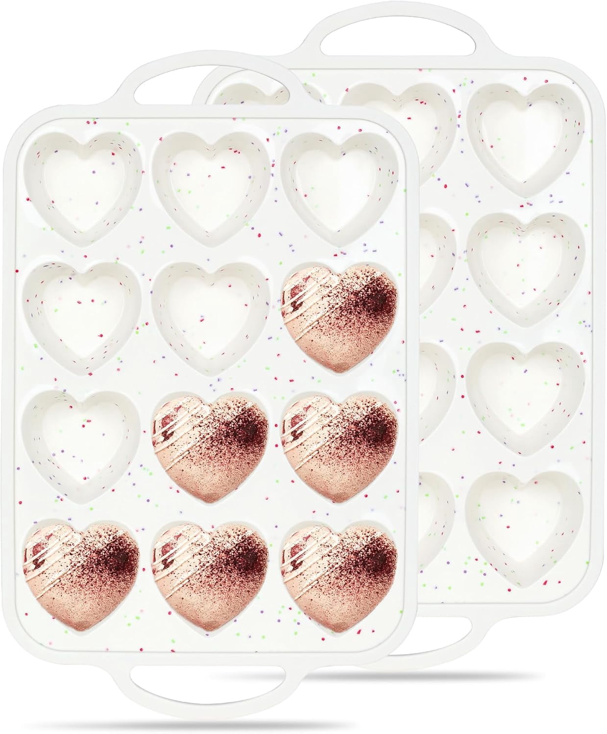 2 Pcs Heart Shaped Muffin Pan with Metal Reinforced Frame 12 Cup ...