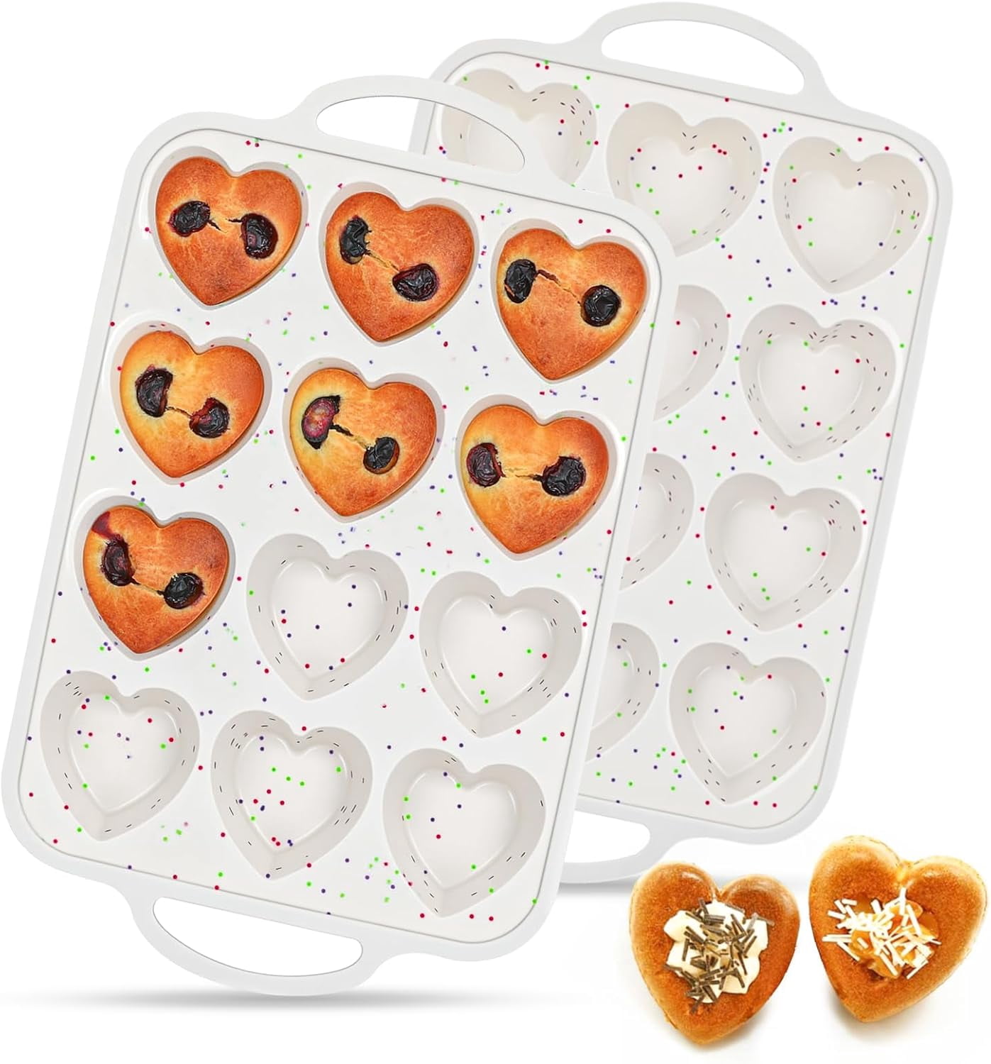 2 Pcs Heart Shaped Silicone Muffin Pan，Metal Reinforced Frame, 12 ...