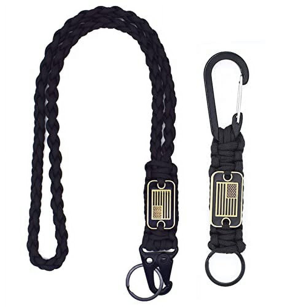 2 Pcs Heavy Duty Braided Paracord Lanyard Keychain with USA Flag ...