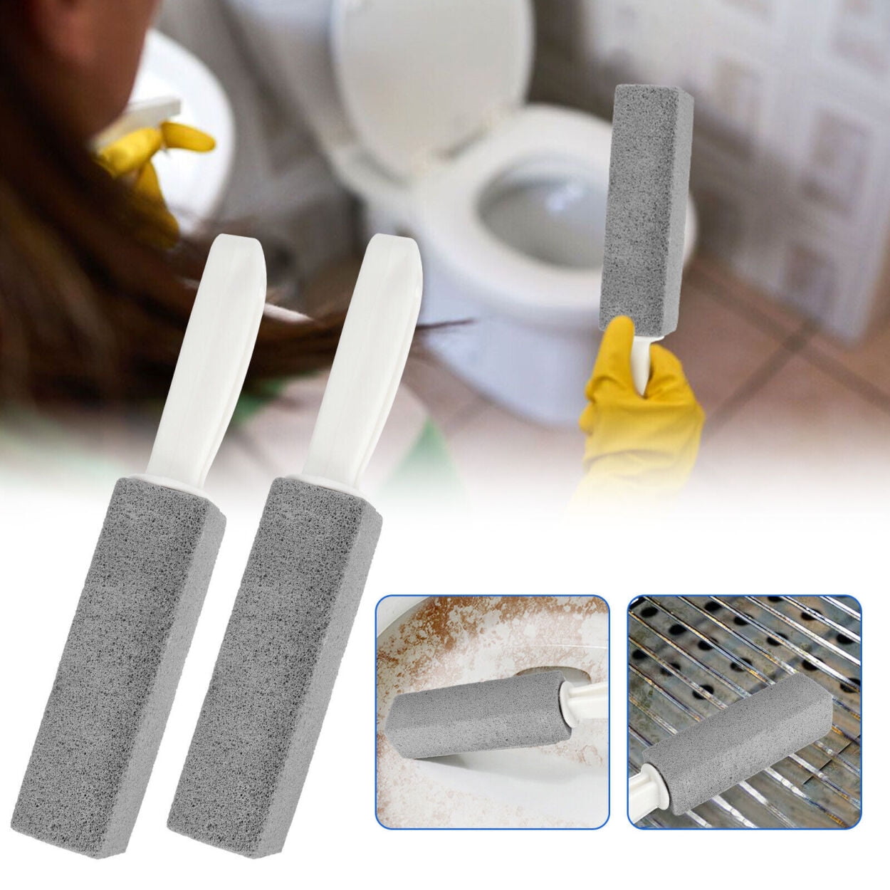 2 Pcs Heavy Duty Handle Pumice Stone Cleaner Toilet Scouring Stain ...