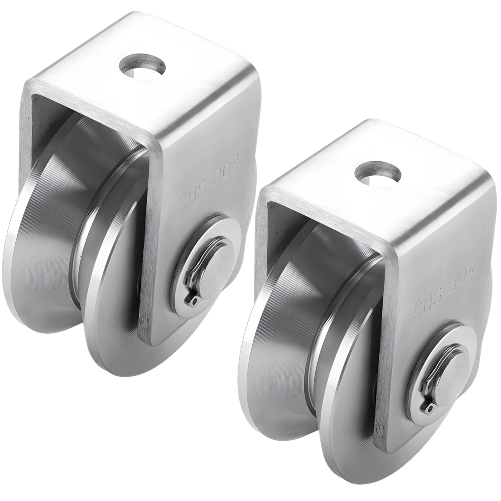 2 Pcs Heavy Duty Stainless Steel Pulley, V-Shaped Track Wheels, Dual ...