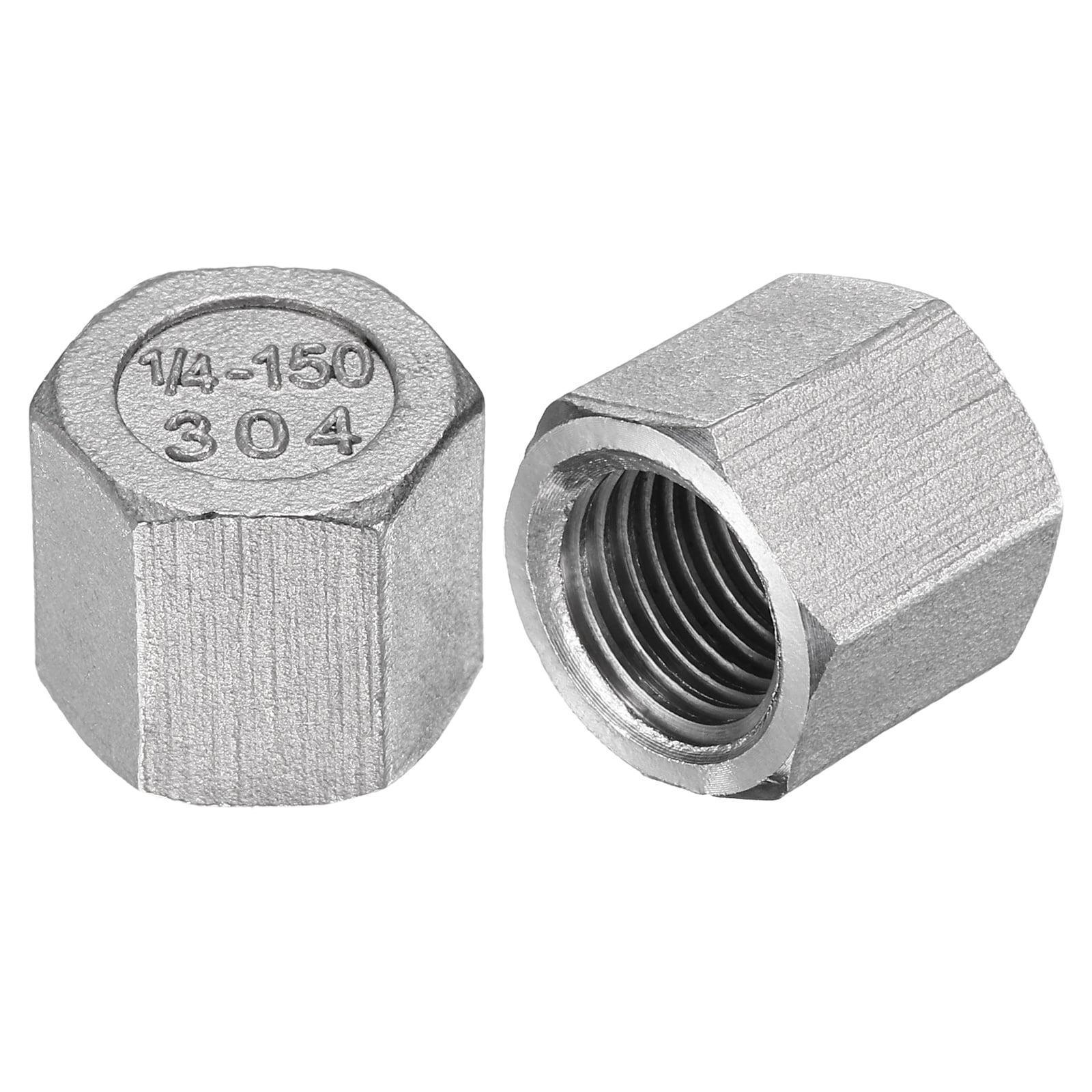 2 Pcs Hex End Cap 304 Stainless Steel Nut, NPT 1/4" Female Thread Pipe ...