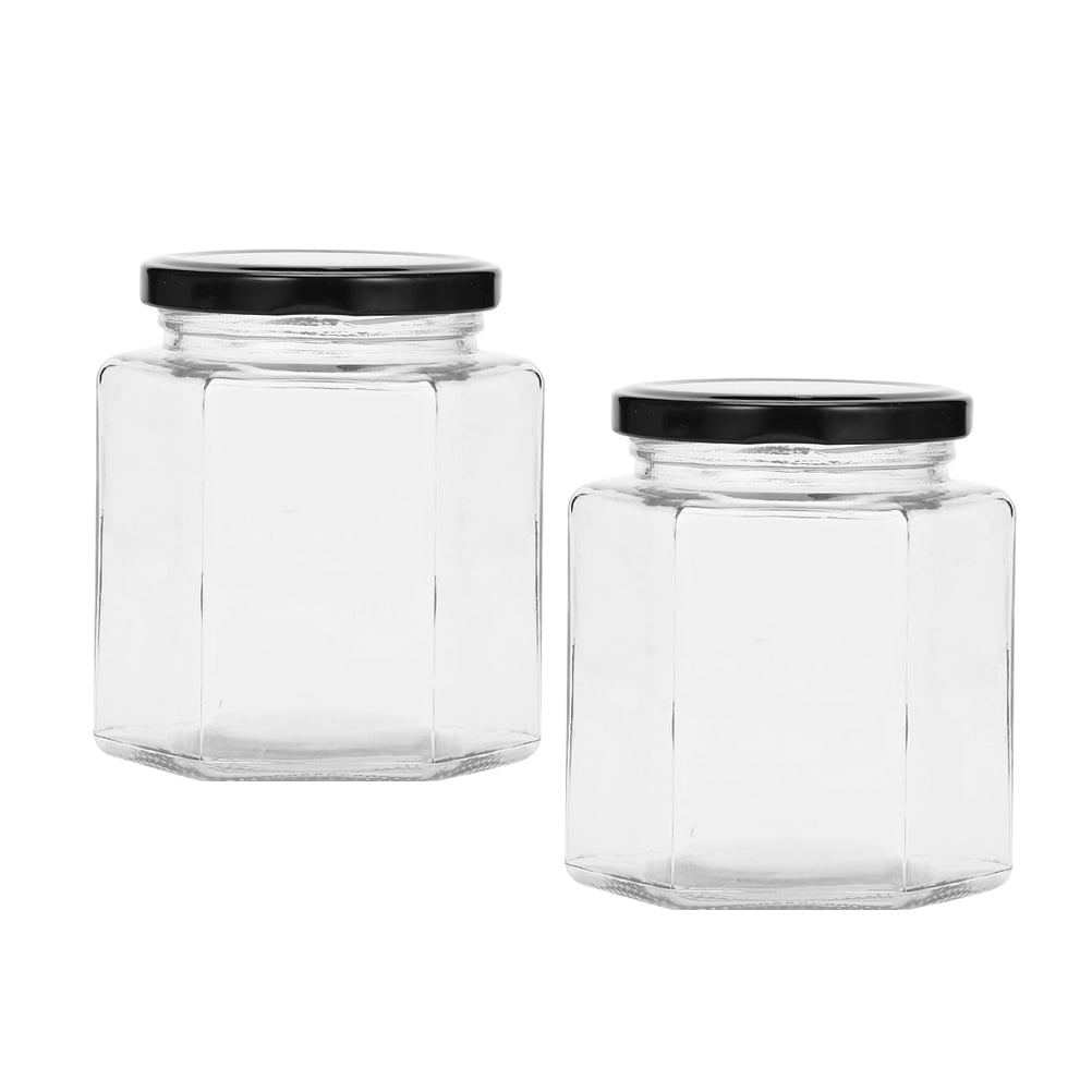 2 Pcs Hexagonal Glass Bottle Empty Storage Containers Canisters Grain ...