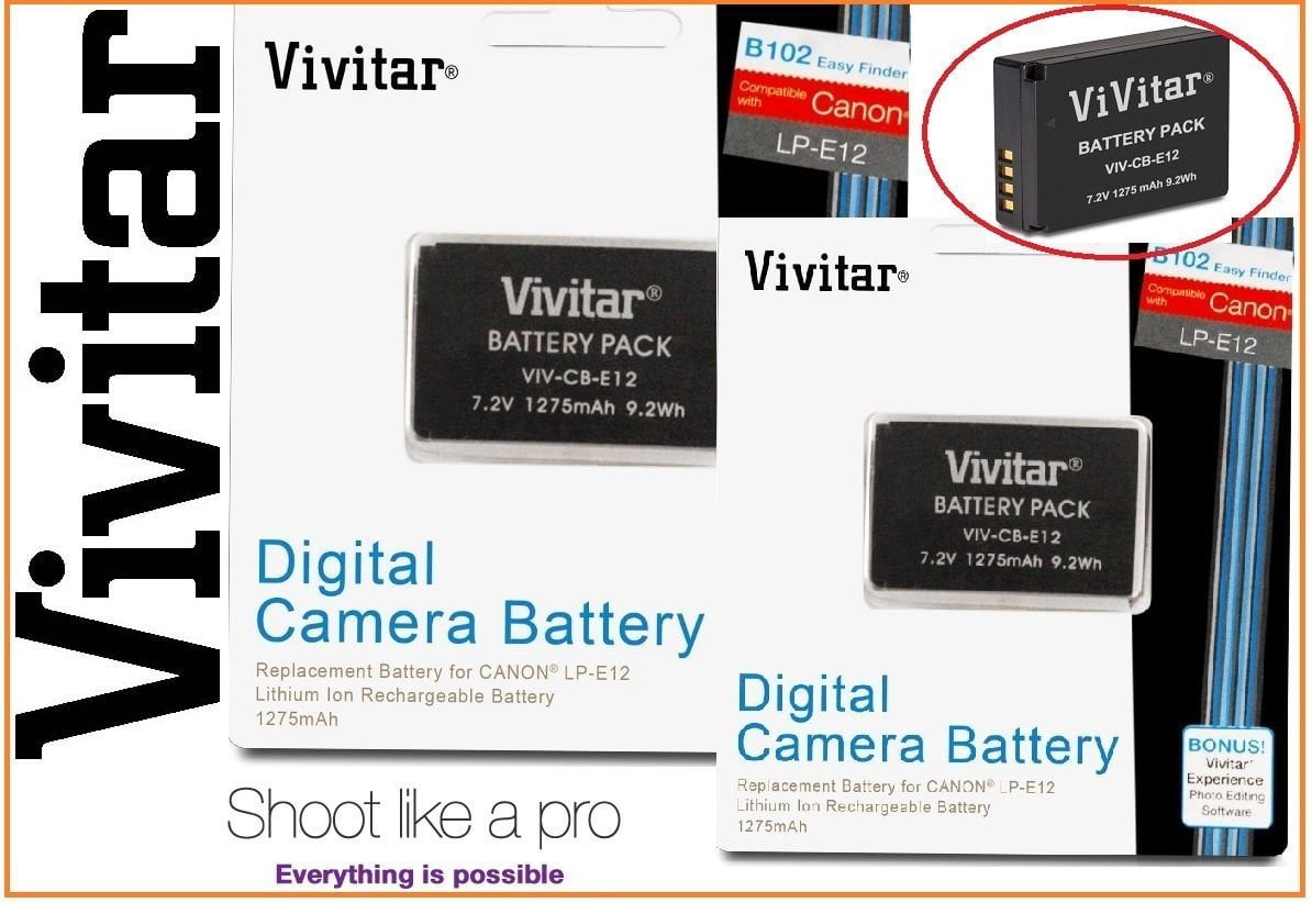 2 Pcs Hi Capacity Vivitar LPE12 Li-Ion Battery Pack for Canon EOS M ...