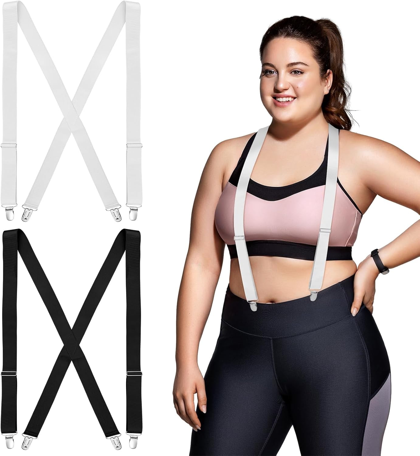 2 Pcs Hidden Suspenders for Women Pants Under Clothes 1" Width Thin X ...