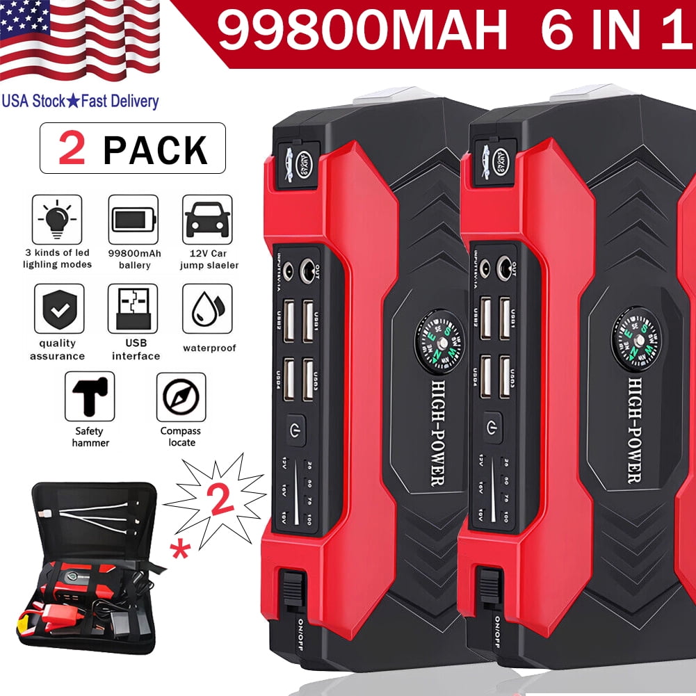 2 Pcs High Power Car Jump Starter Power Bank Pack ,99800mAh Battery ...