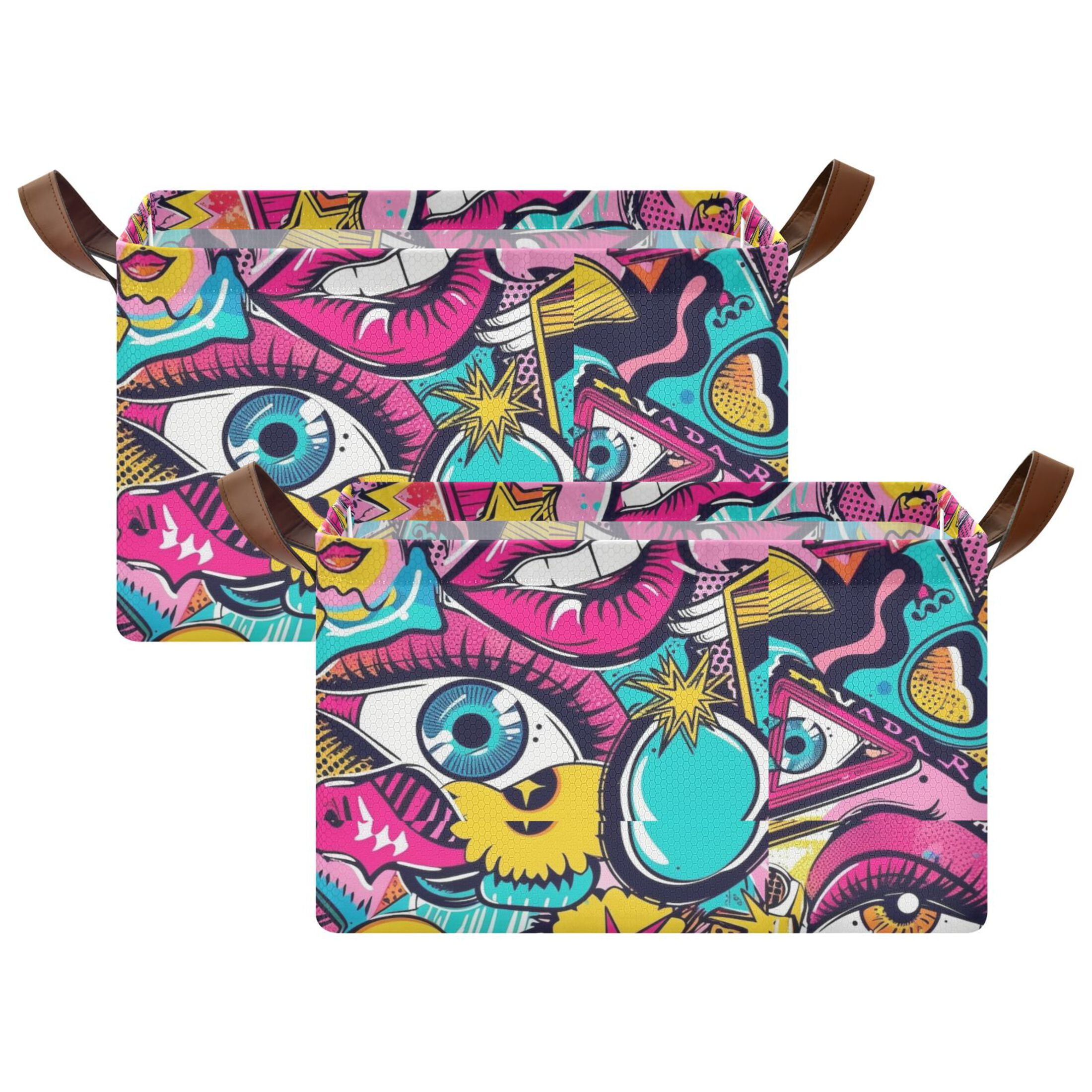 2 Pcs Hip Hop Graffiti Collapsible Storage Bins Fabric Shelf Baskets ...