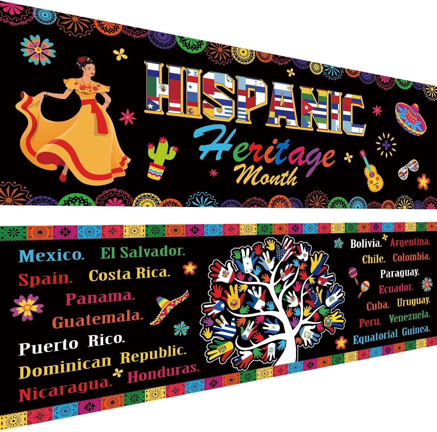 2 Pcs Hispanic Heritage Month Banners 11.8x47.2 Inch Latin American ...