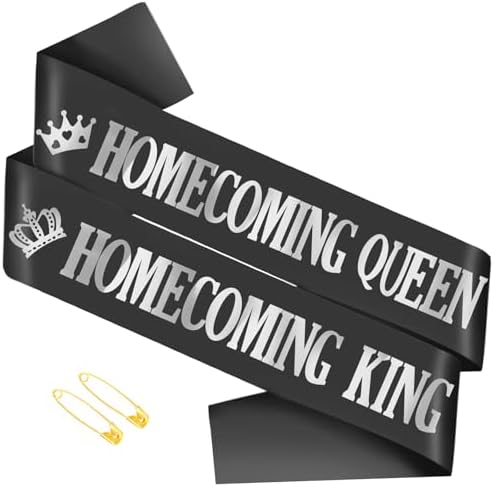 2 Pcs Homecoming King and Homecoming Queen Sash with Silver Foil, Black ...