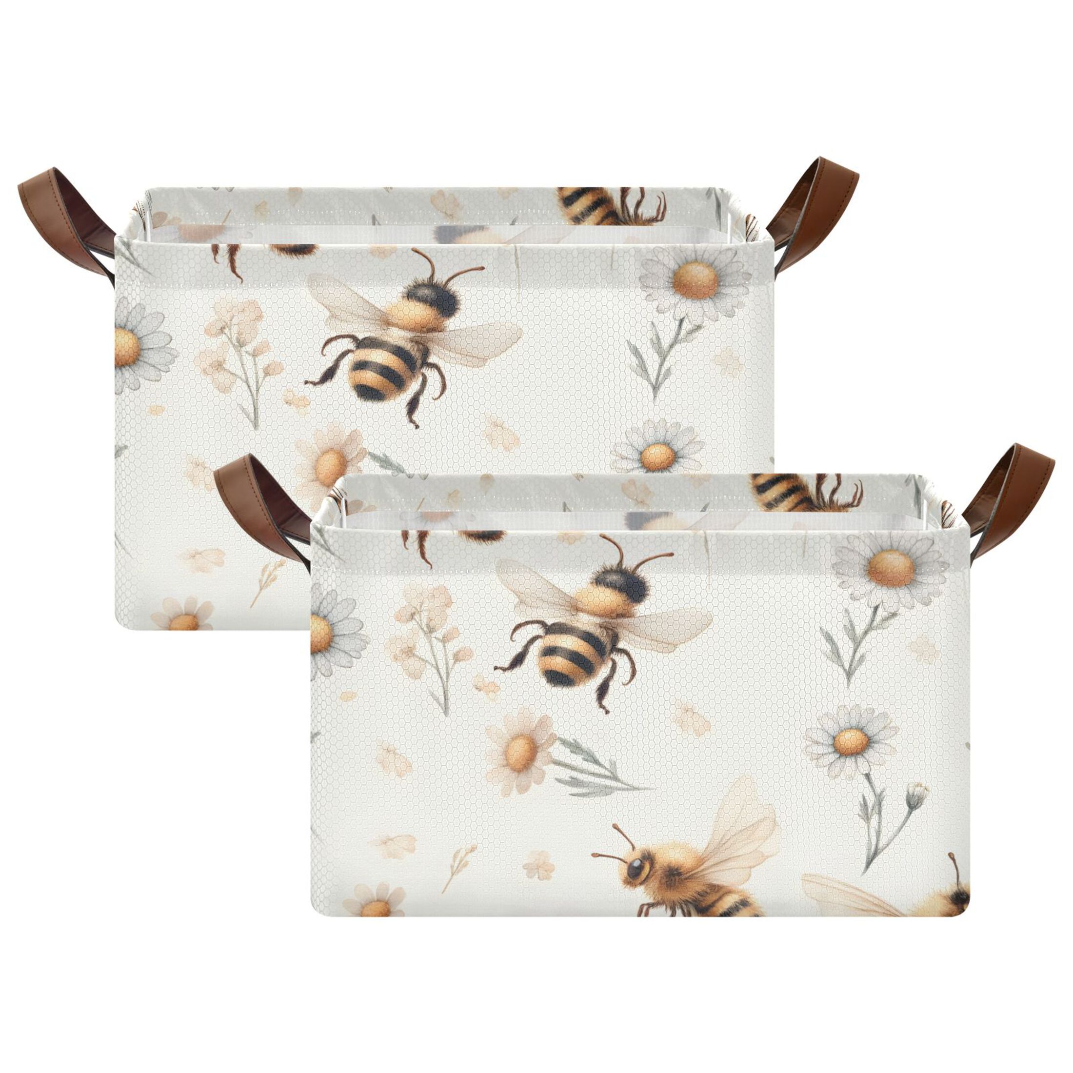 2 Pcs Honey Bee and Daisy Flower Collapsible Storage Bins Fabric Shelf ...