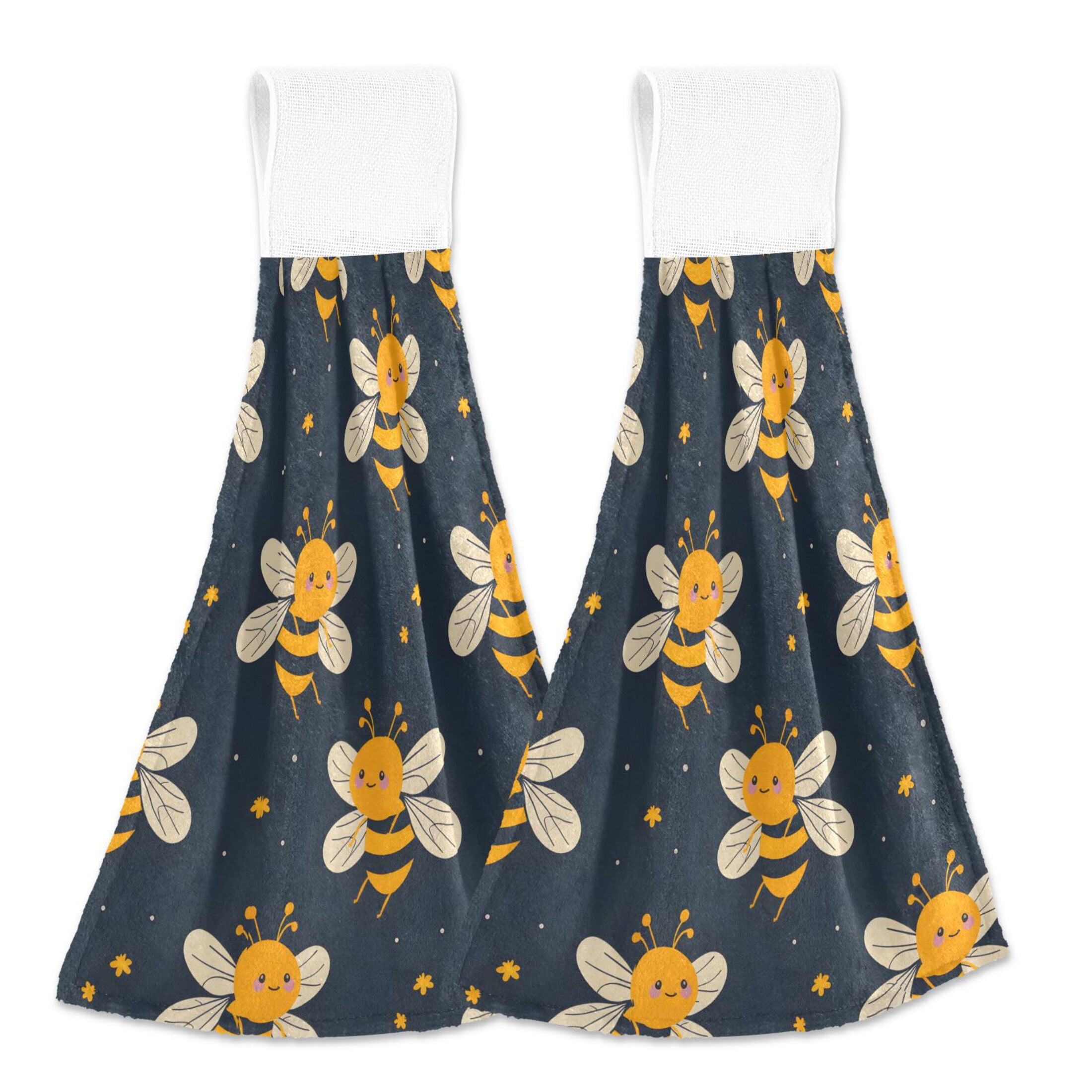 2 Pcs Honey Bee and Star Kitchen Hand Towels with Hanging Loops ...