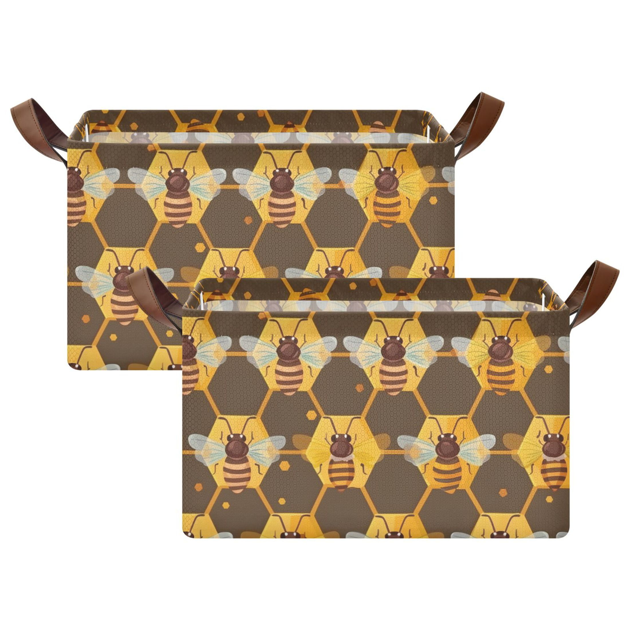 2 Pcs Honey Bee in Honeycomb Collapsible Storage Bins Fabric Shelf ...