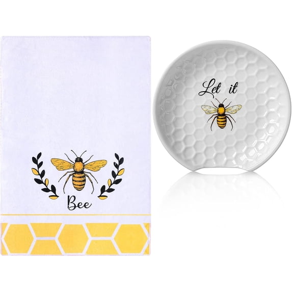 2 Pcs Honeybee Kitchen Decor Ceramic Let It Bee Spoon Rest 16 x 24 ...
