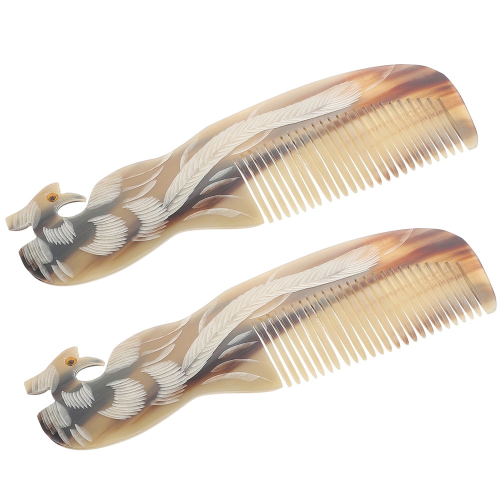 2 Pcs Horn Comb for Girls Wide Tooth Combs Women Ox Horns Trigger Point ...