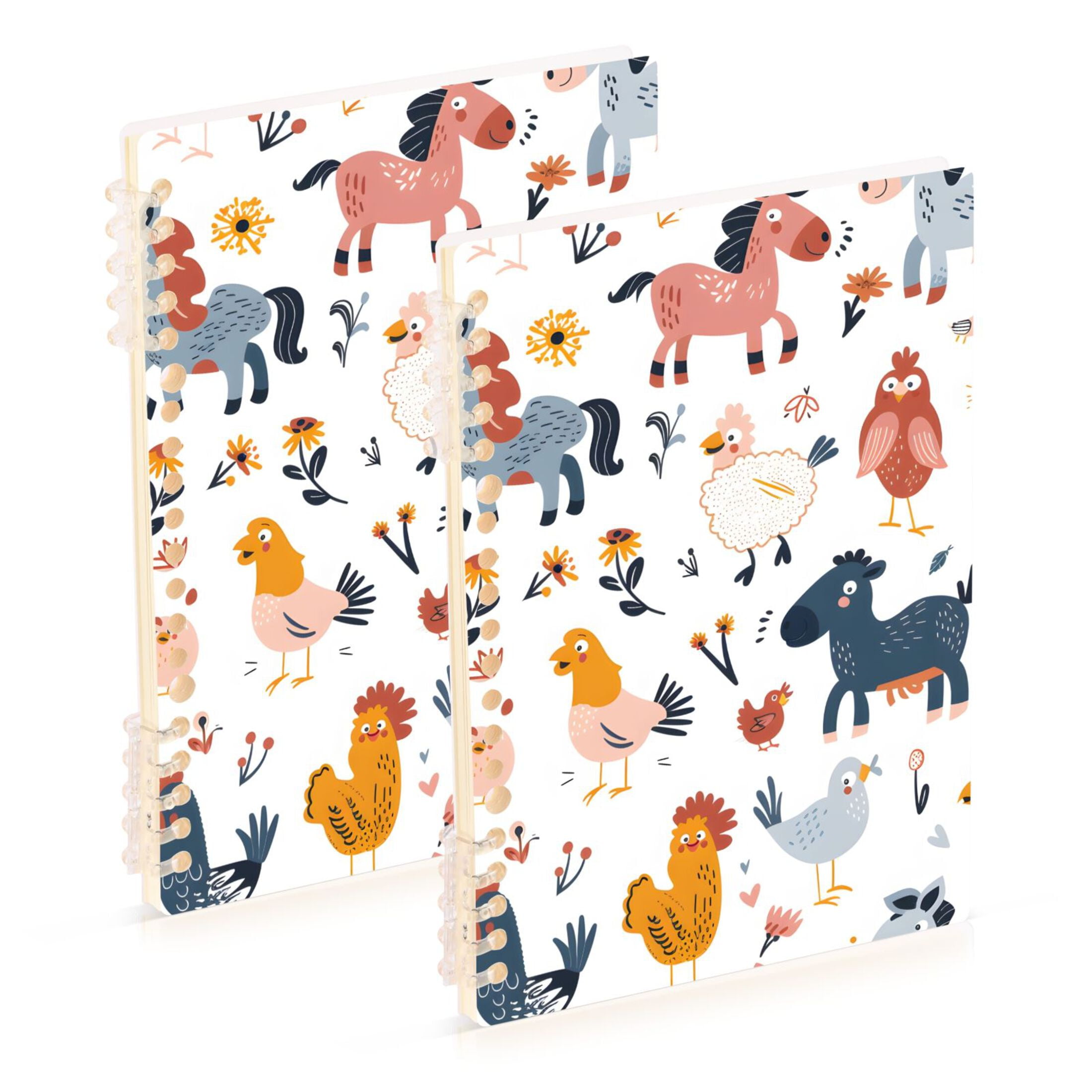 2 Pcs Horse Cow Chicken Bird Spiral Notebooks 60 Sheets 120 Pages A5 ...