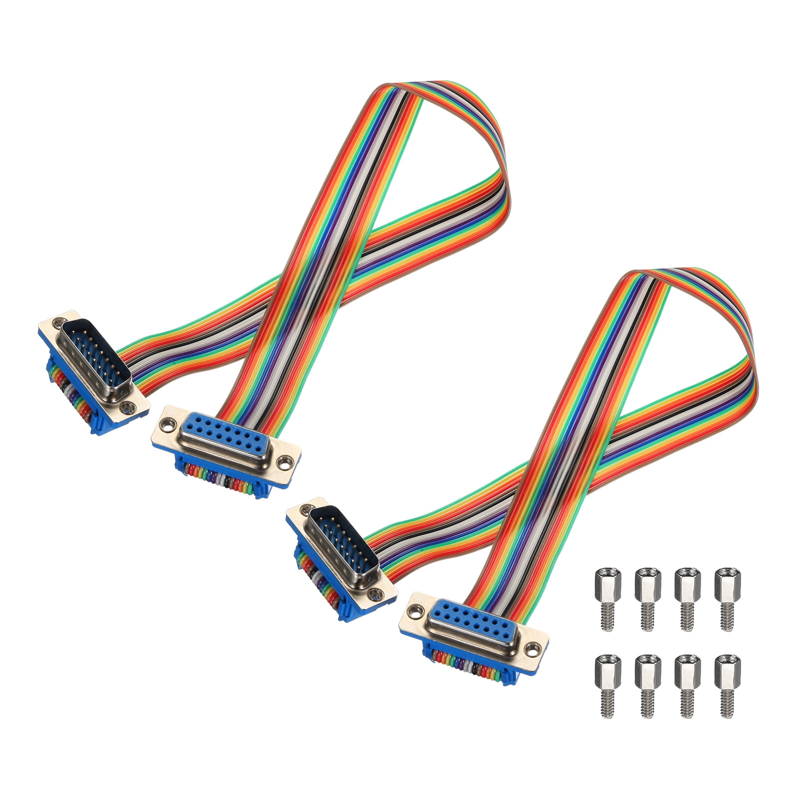 2 Pcs IDC Rainbow Wire Flat Ribbon Cable DB15 Male to DB15 Female 11.8 ...