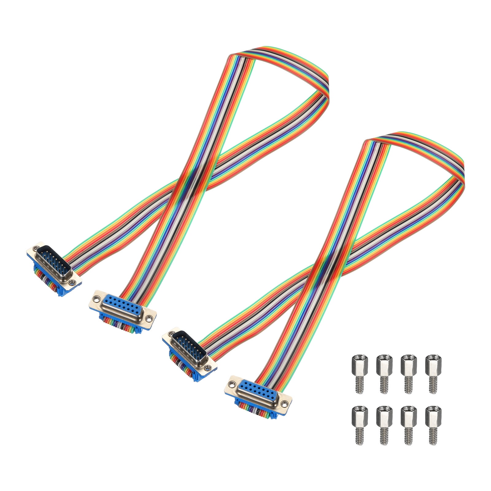 2 Pcs IDC Rainbow Wire Flat Ribbon Cable DB15 Male to DB15 Female 19.7 ...