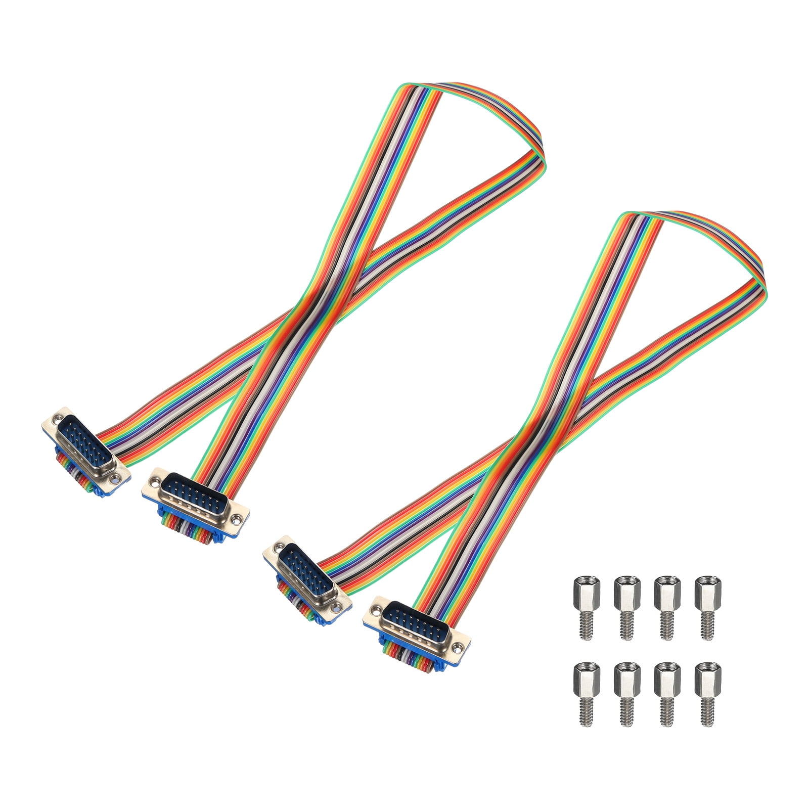 2 Pcs IDC Rainbow Wire Flat Ribbon Cable DB15 Male to DB15 Male 19.7 ...