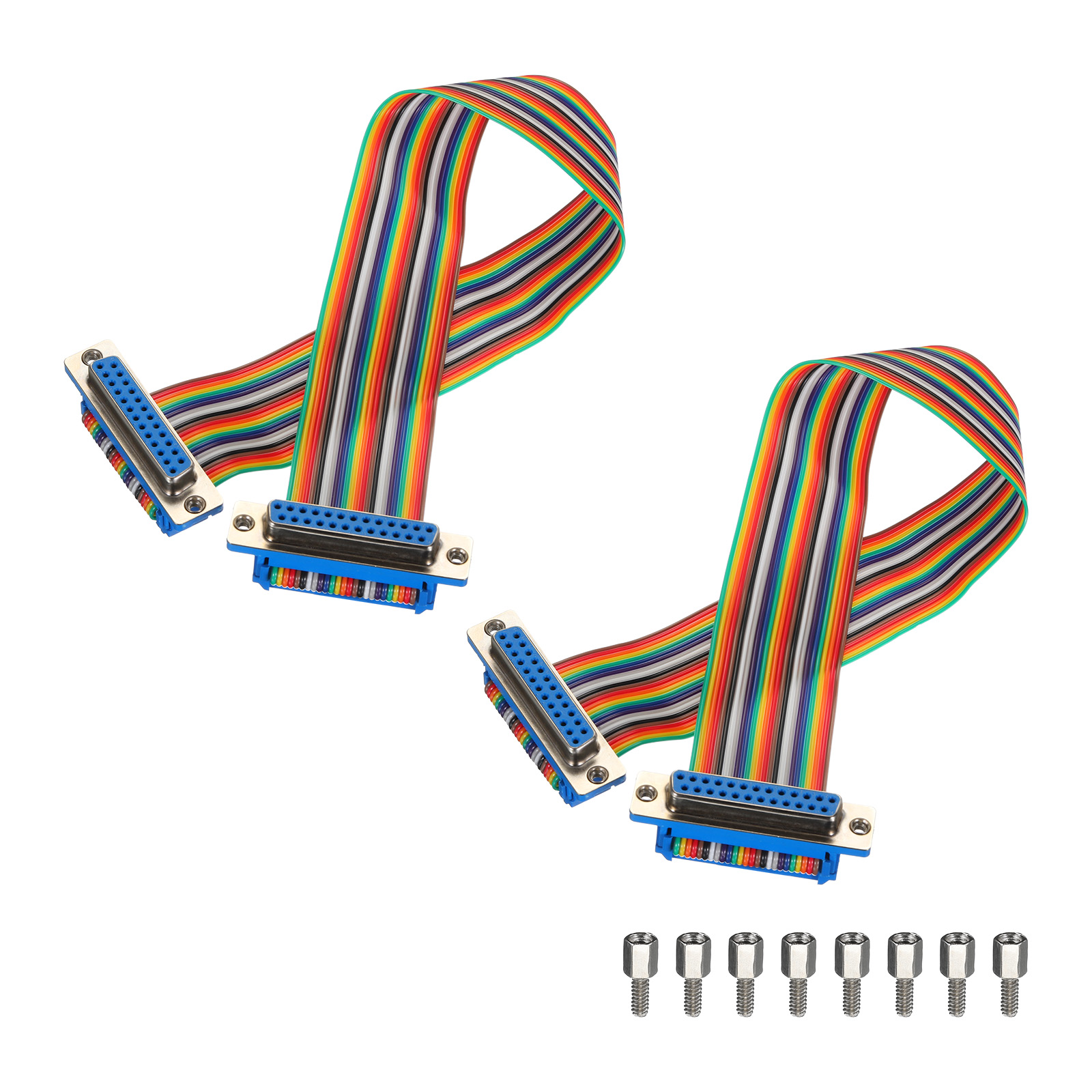 2 Pcs IDC Rainbow Wire Flat Ribbon Cable DB25 Female to DB25 Female 11.8 Inch Length 2.54mm ...