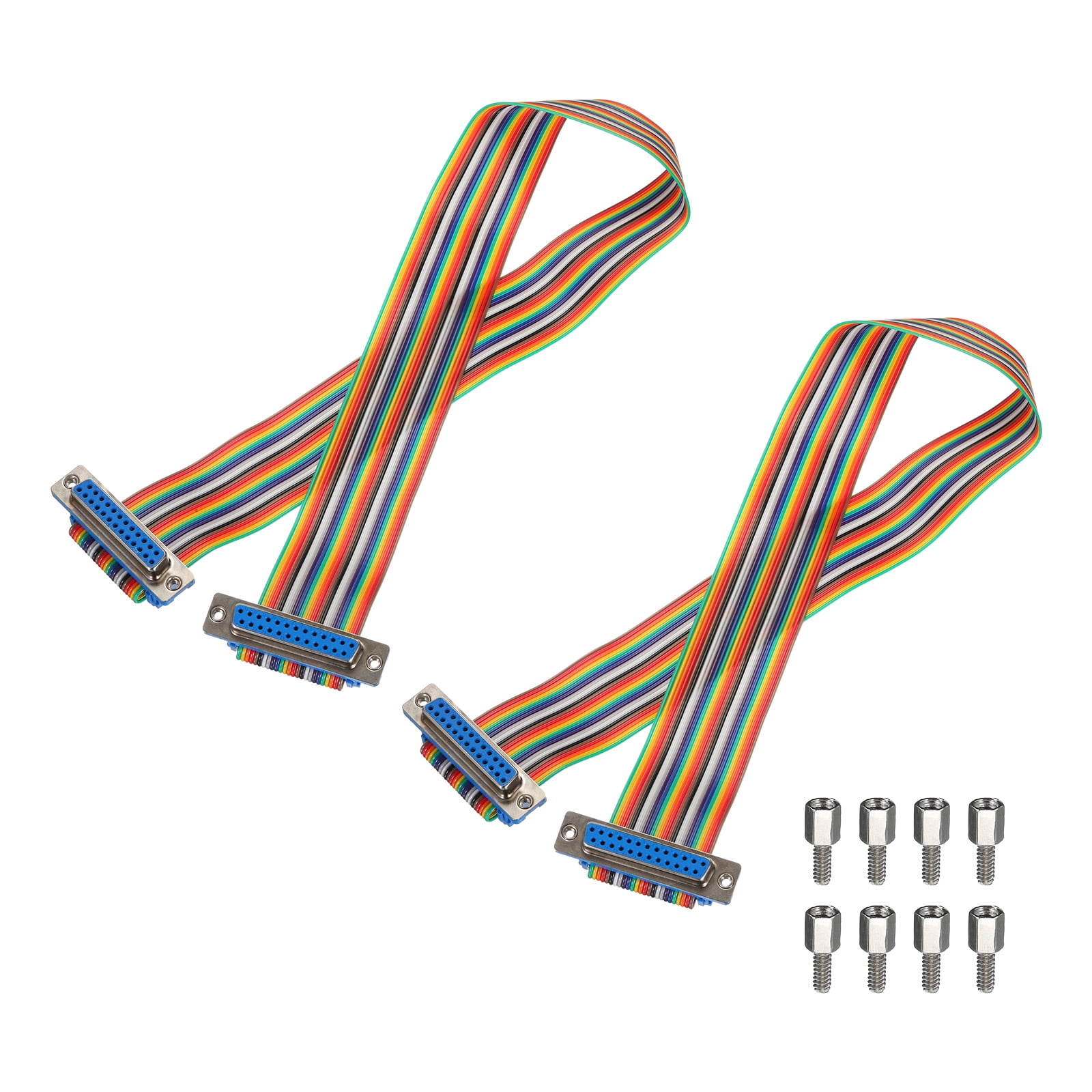 2 Pcs IDC Rainbow Wire Flat Ribbon Cable DB25 Female to DB25 Female 19. ...