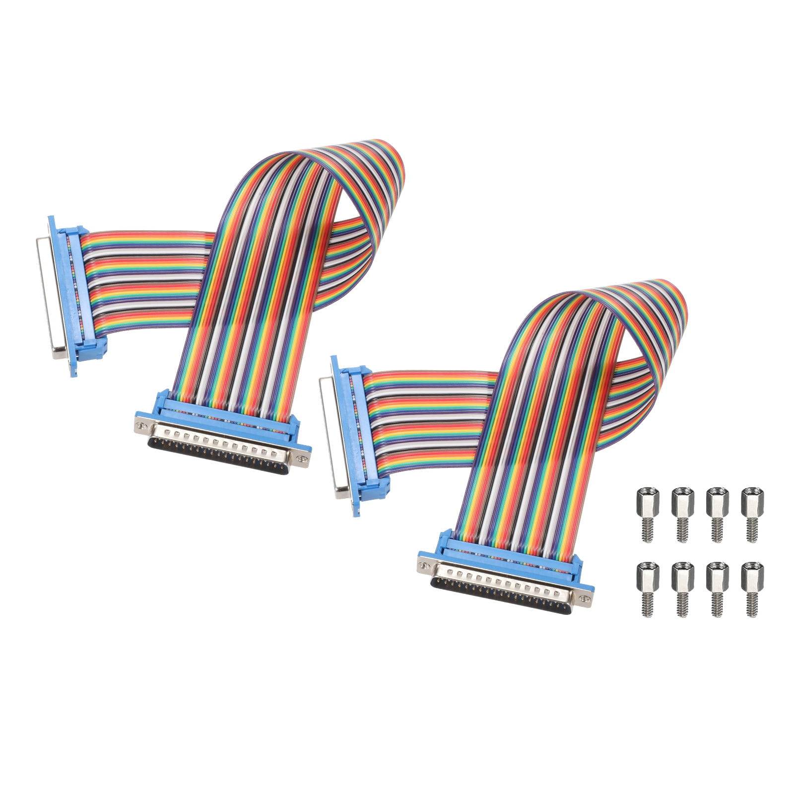 2 Pcs IDC Rainbow Wire Flat Ribbon Cable DB37 Male to DB37 Female 11.8 ...
