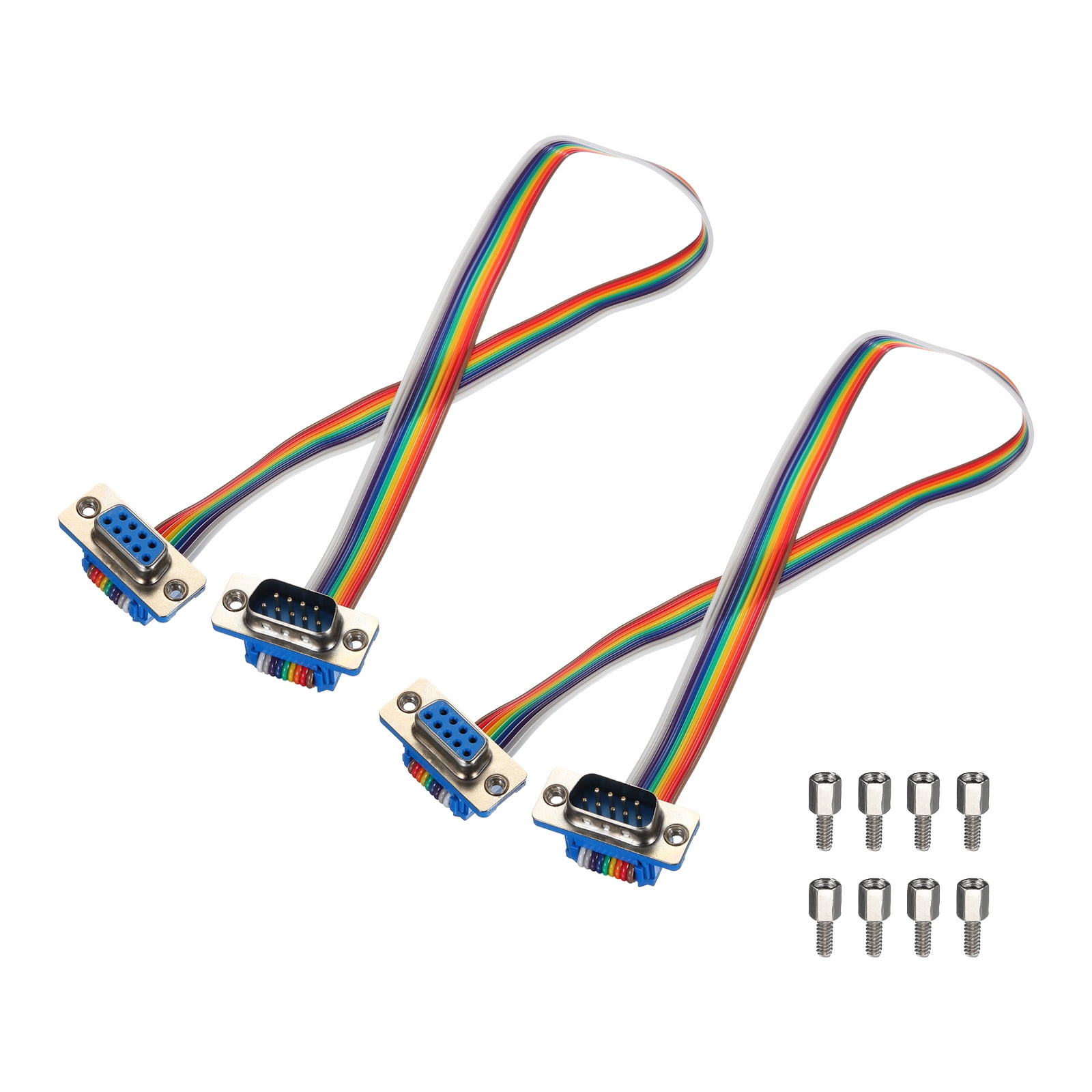 2 Pcs IDC Rainbow Wire Flat Ribbon Cable DB9 Male to DB9 Female 11.8 Inch Length 2.54mm Pitch ...