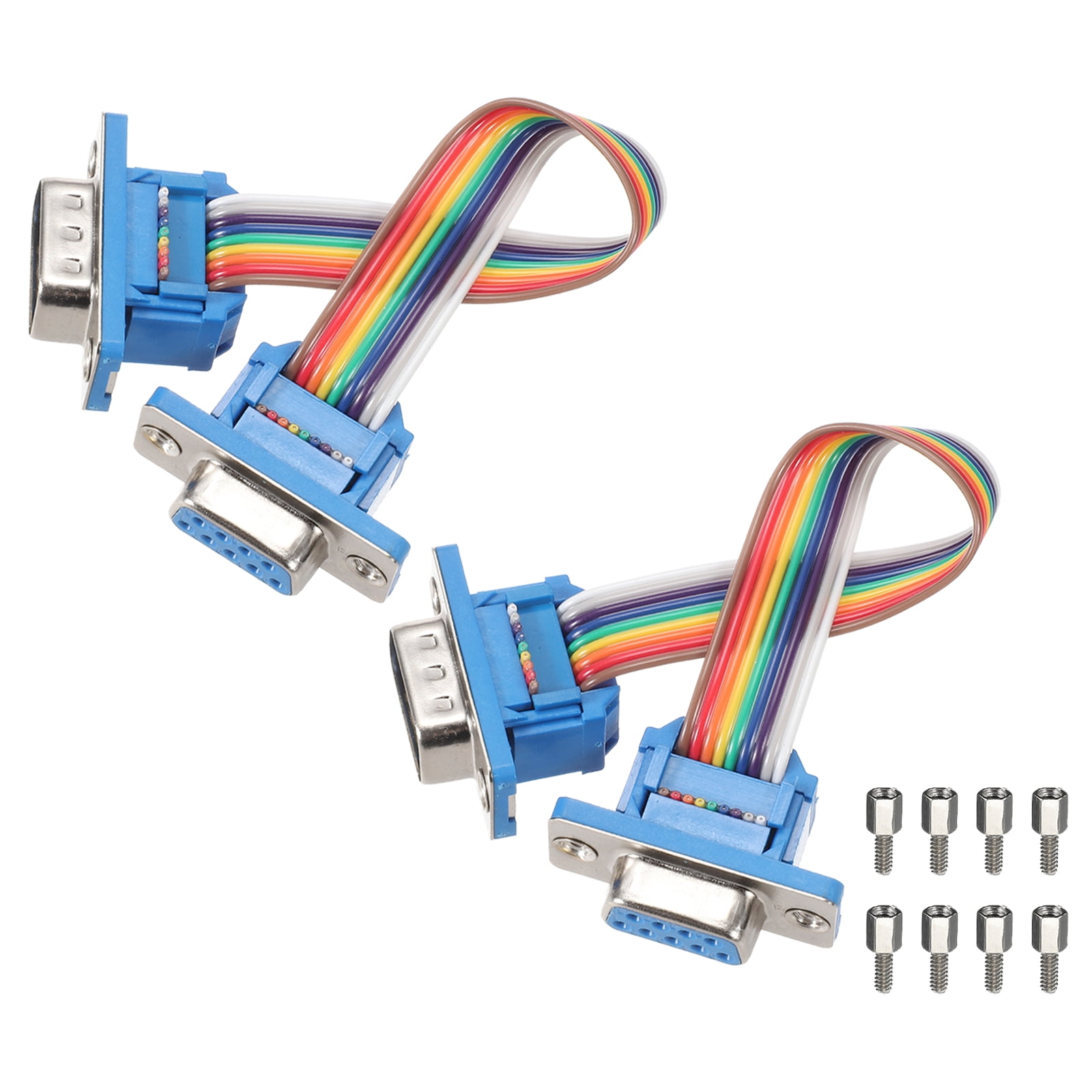 2 Pcs IDC Rainbow Wire Flat Ribbon Cable DB9 Male to DB9 Female 3.9 Inch Length 2.54mm Pitch ...