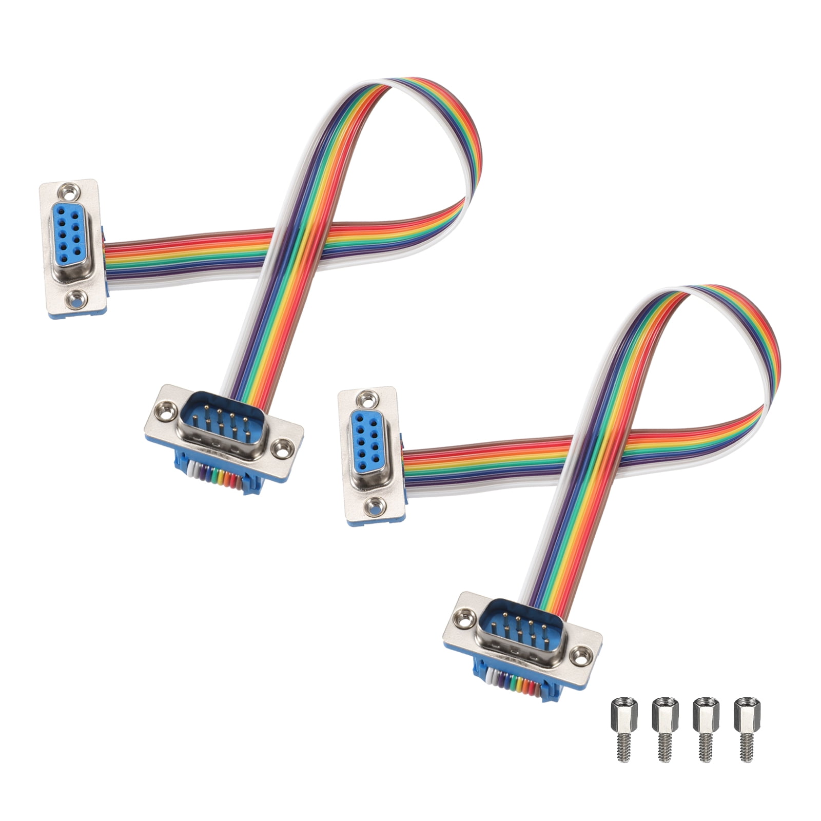 2 Pcs IDC Rainbow Wire Flat Ribbon Cable DB9 Male to DB9 Female 8 Inch ...