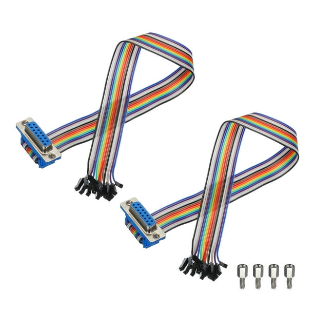 2 Pcs IDC Rainbow Wire Flat Ribbon Cable DP15 Female to 15P Female 11.8 Inch Length 2.54mm Pitch ...