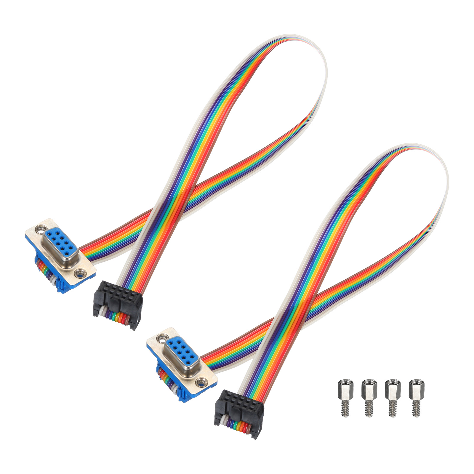 2 Pcs IDC Rainbow Wire Flat Ribbon Cable FC-Female to DB9 Female 11.8 Inch Length 2.54mm Pitch ...