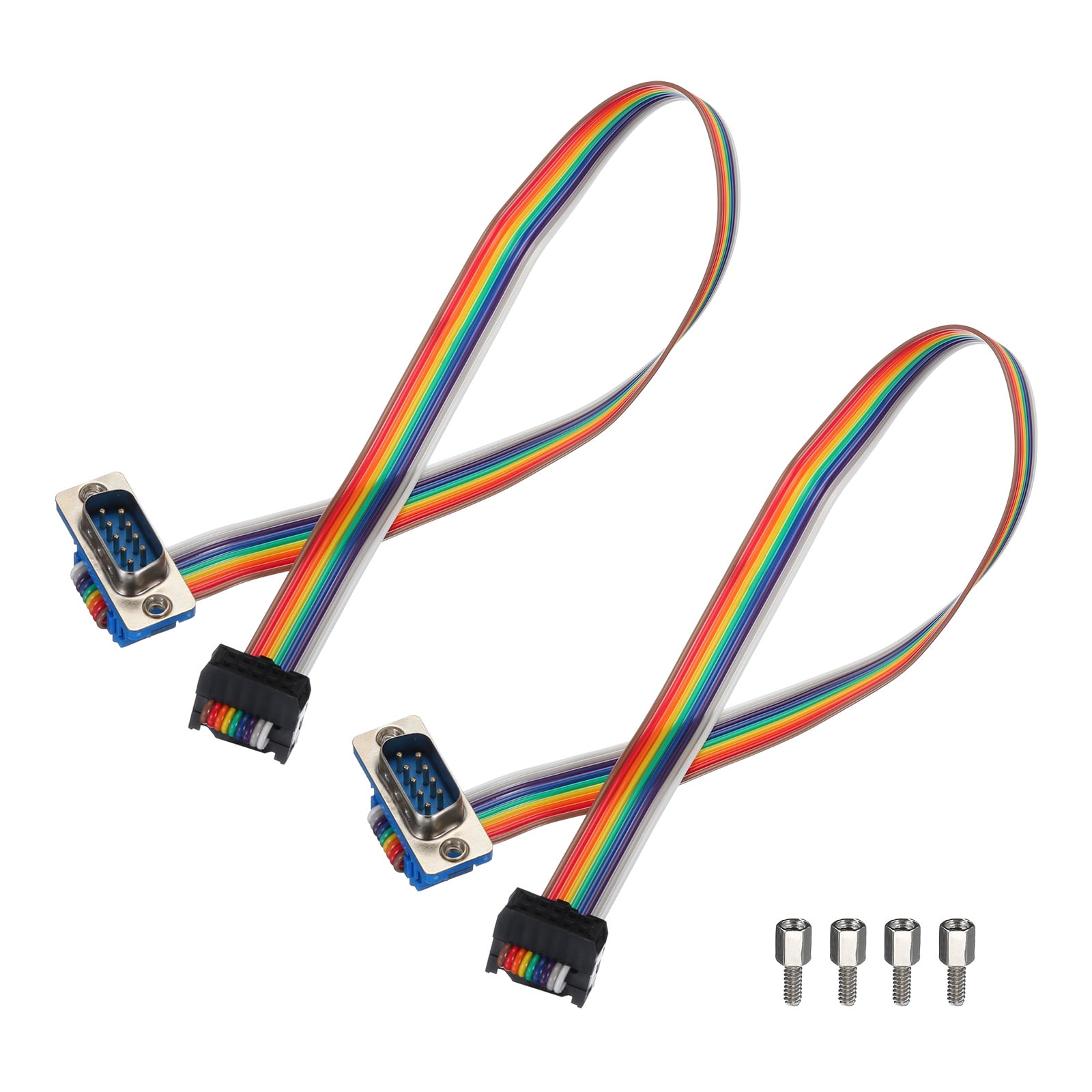 2 Pcs IDC Rainbow Wire Flat Ribbon Cable FC-Female to DB9 Male 11.8 ...