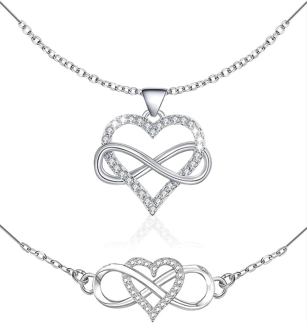 2 Pcs Infinity Love Necklace and Bracelet Forever Love Heart Jewelry ...