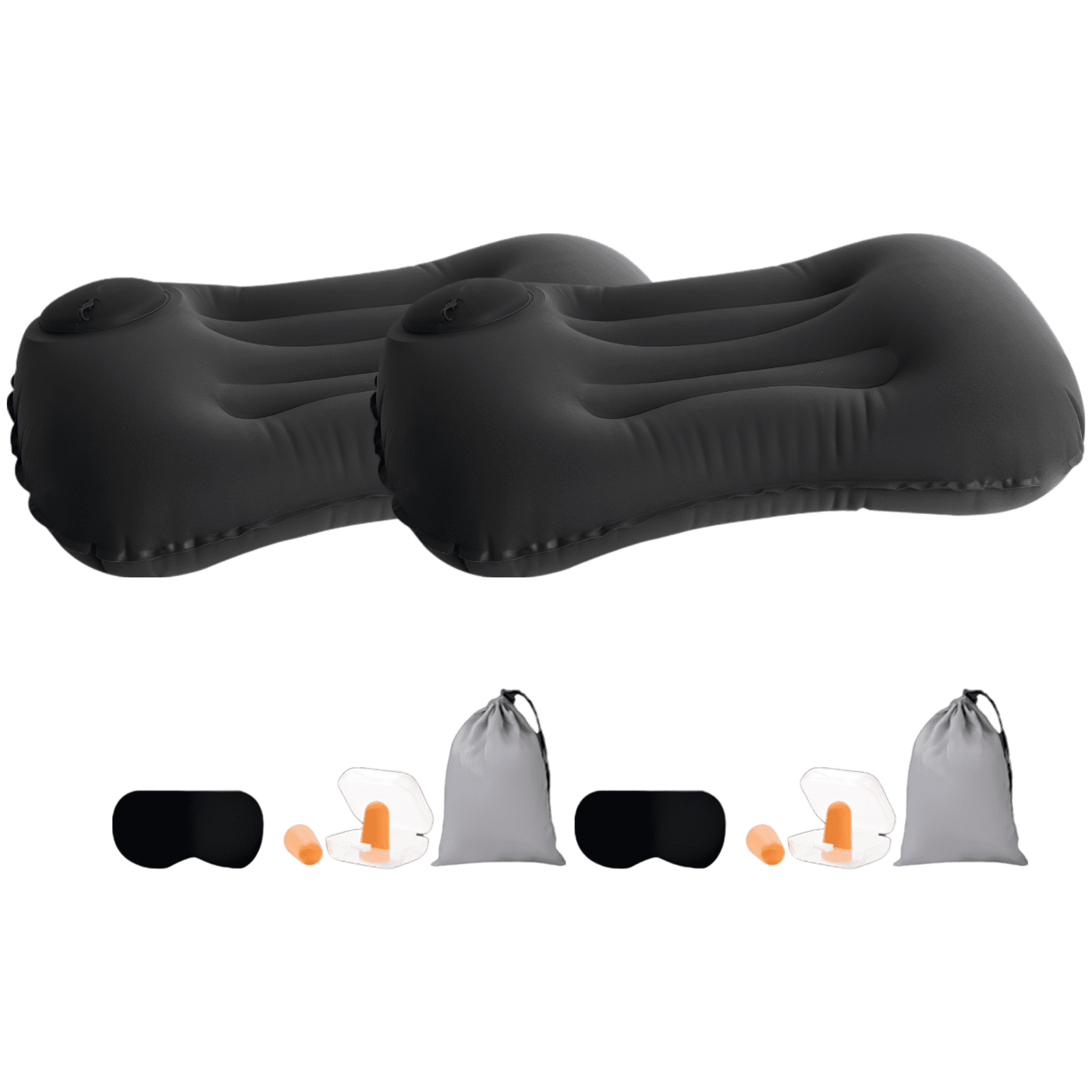 2 Pcs Inflatable Camping Pillows Set, Black Press-to-Inflate Design ...