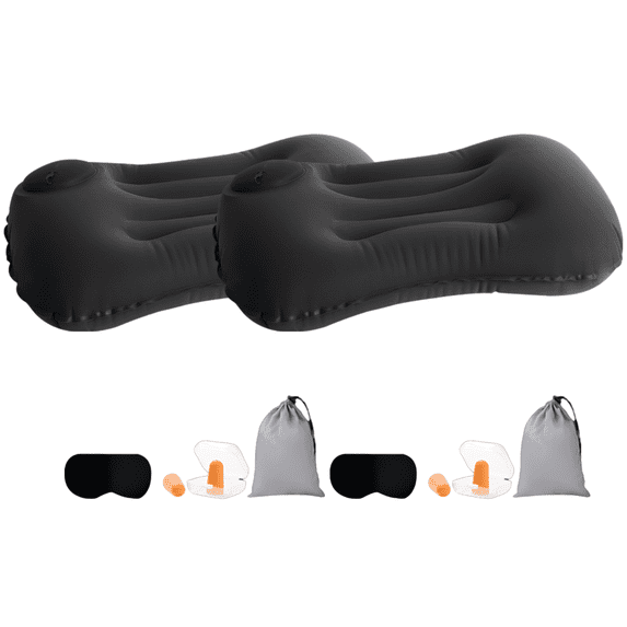 2 Pcs Inflatable Camping Pillows Set, Black Press-to-Inflate Design ...