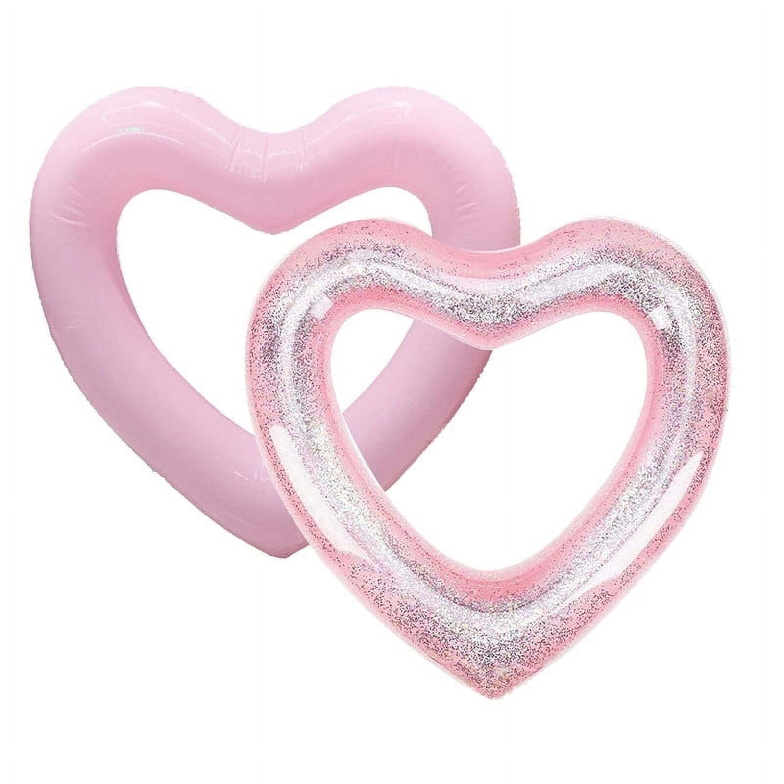 2 Pcs Inflatable Heart Pool Float, 47.3''x39.4'' Sweet Love Swim Rings ...