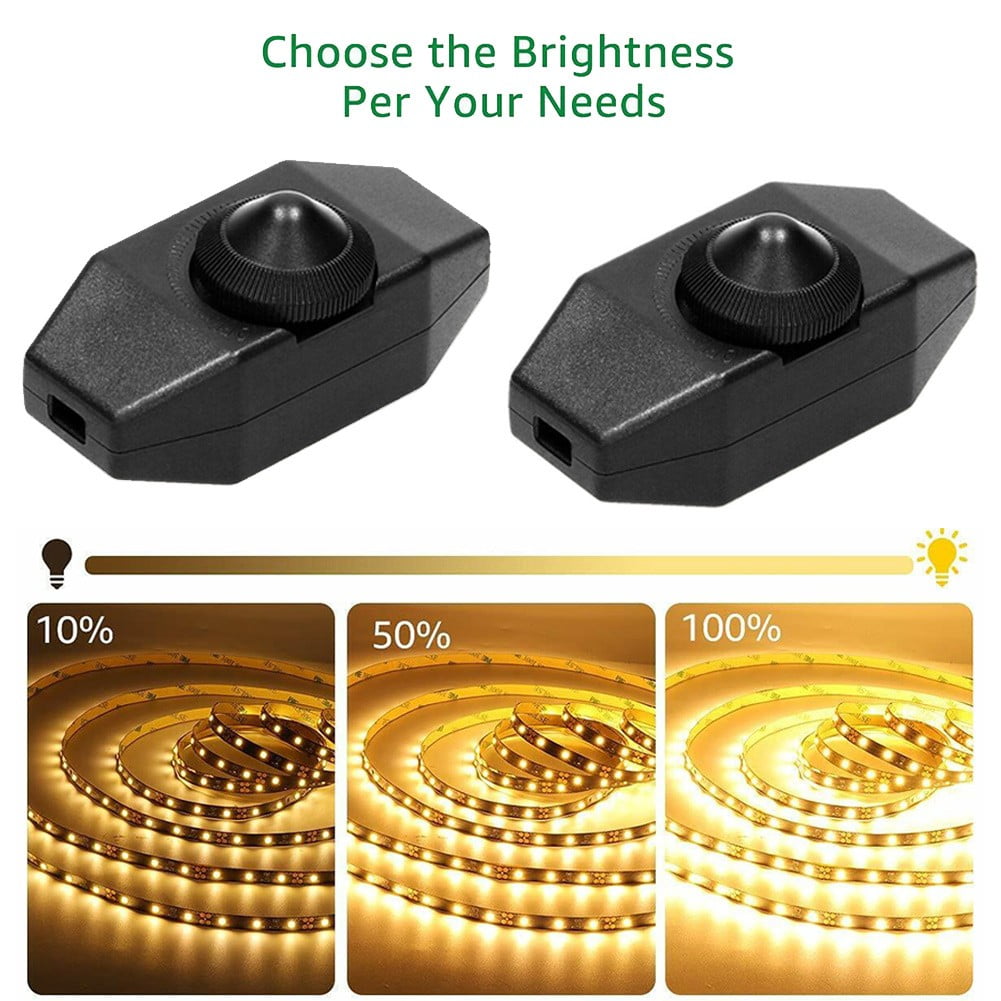 2 Pcs Inline LED Dimmer Switch Built-in Rotary ON/OFF & Knob Control ...