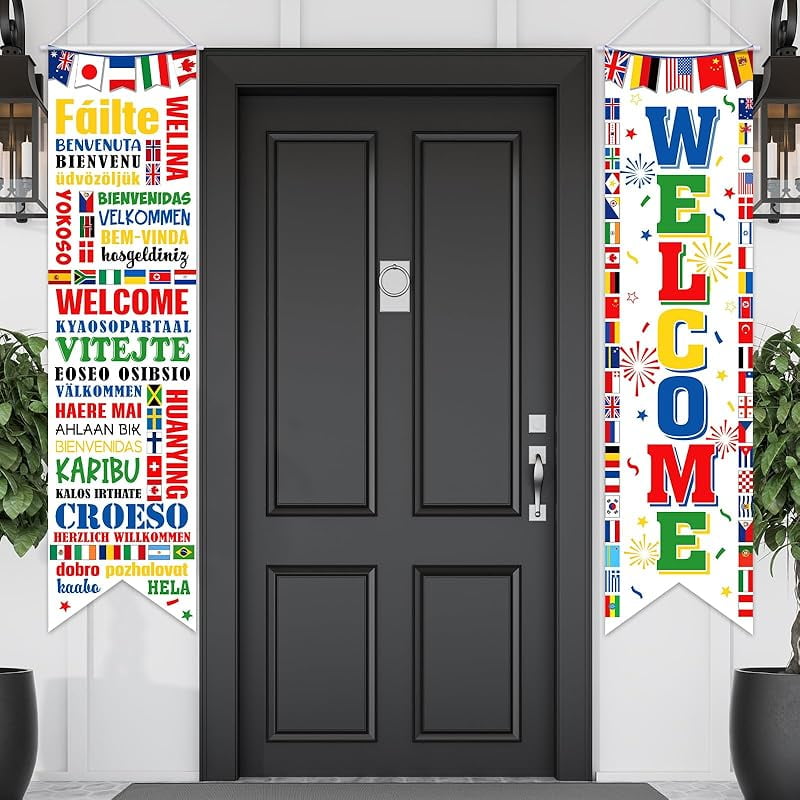 2 Pcs International World Flags Decorations World Bunting Porch Sign ...
