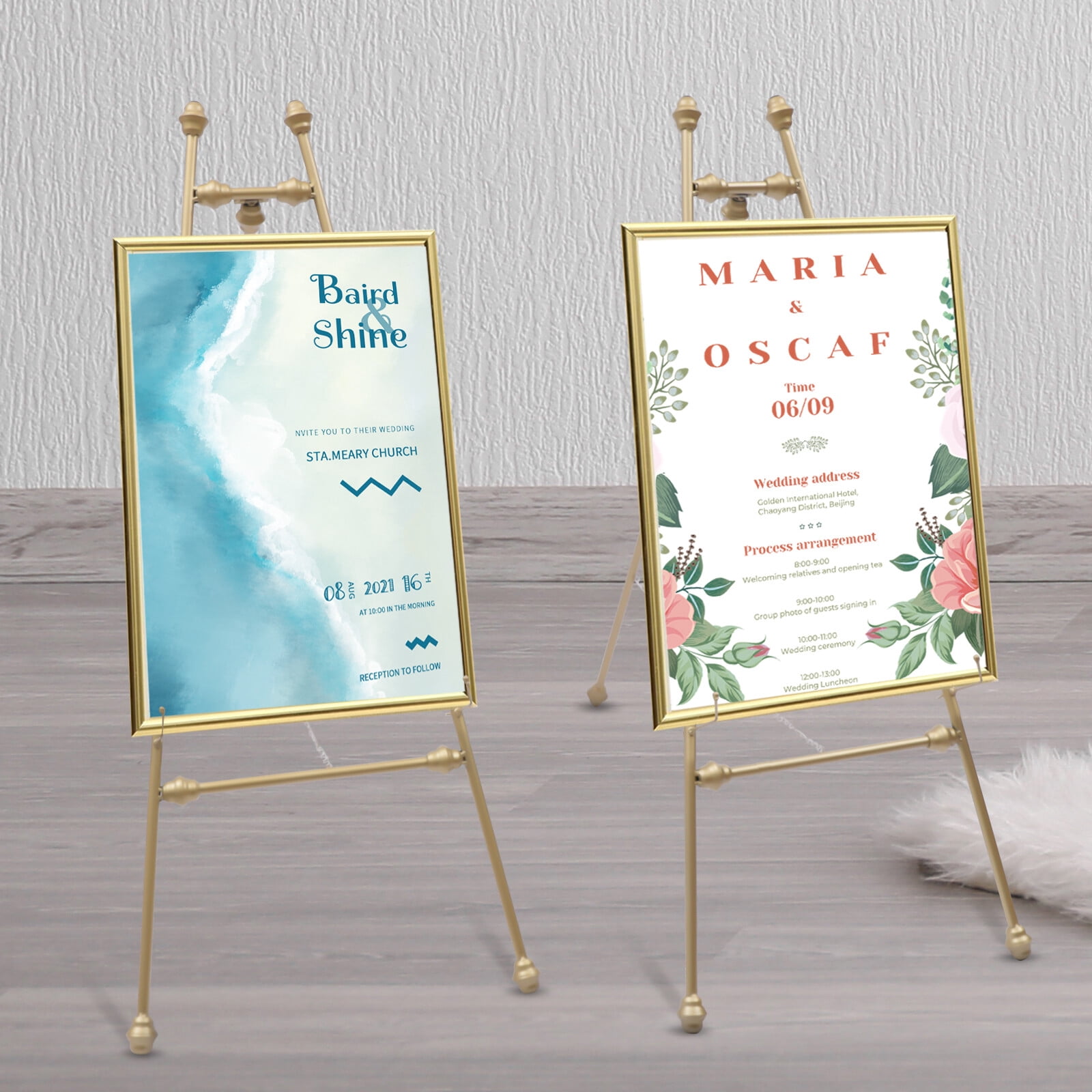 2 Pcs Iron Floor Mount Golden Wedding Easel Stand Wedding Party Easel ...