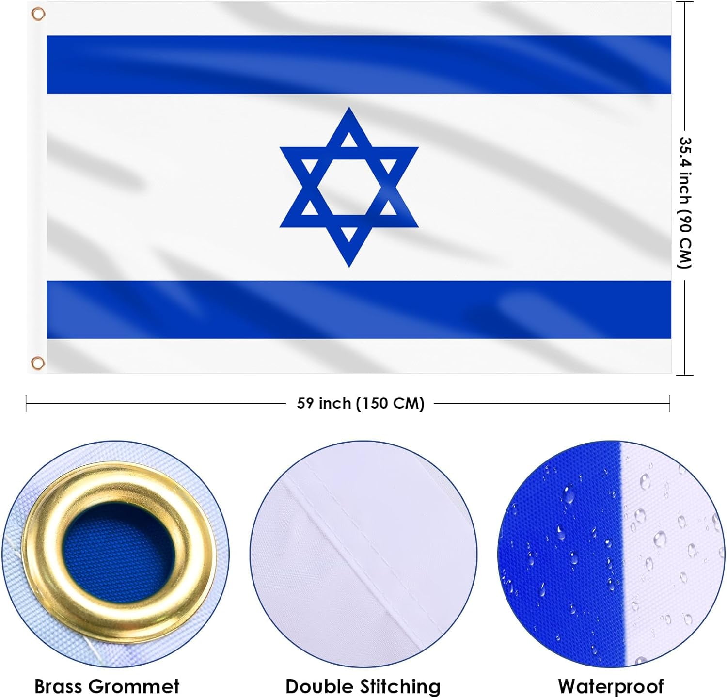 2 Pcs Israel Flags 3 X 5 Ft, Israel Flag - Double Side With Brass ...