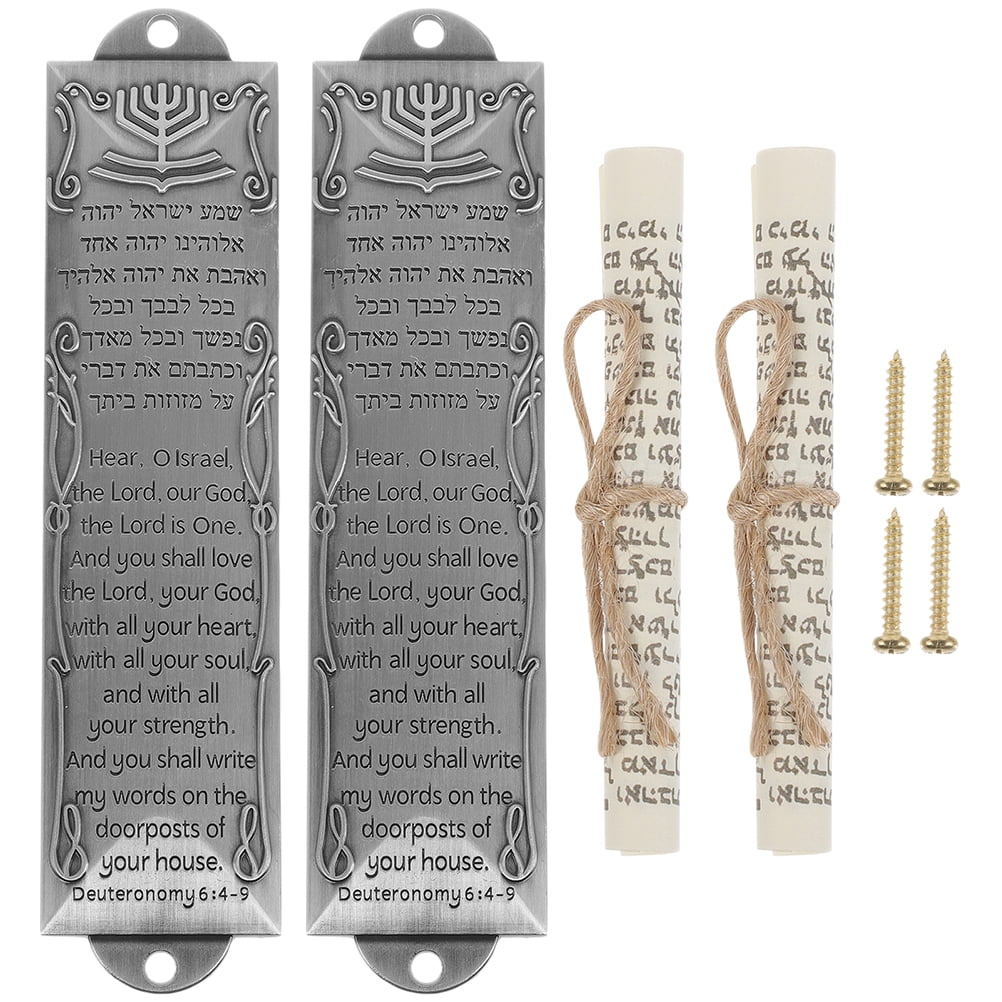 2 Pcs Israel Gifts Home Decor Mezuzah Metal Holy Pewter Case Prayer ...
