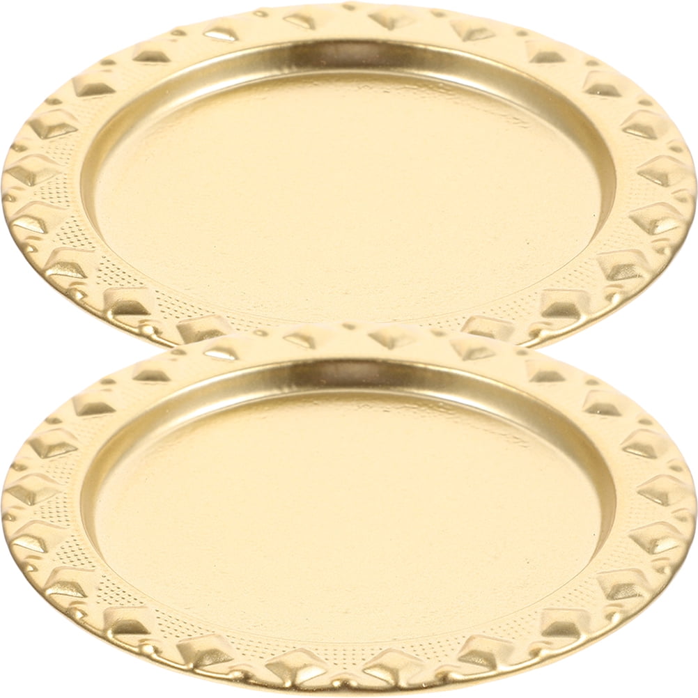 2 Pcs Round Metal Jewelry Tray and Dining Table Decor Saucer Plates for ...