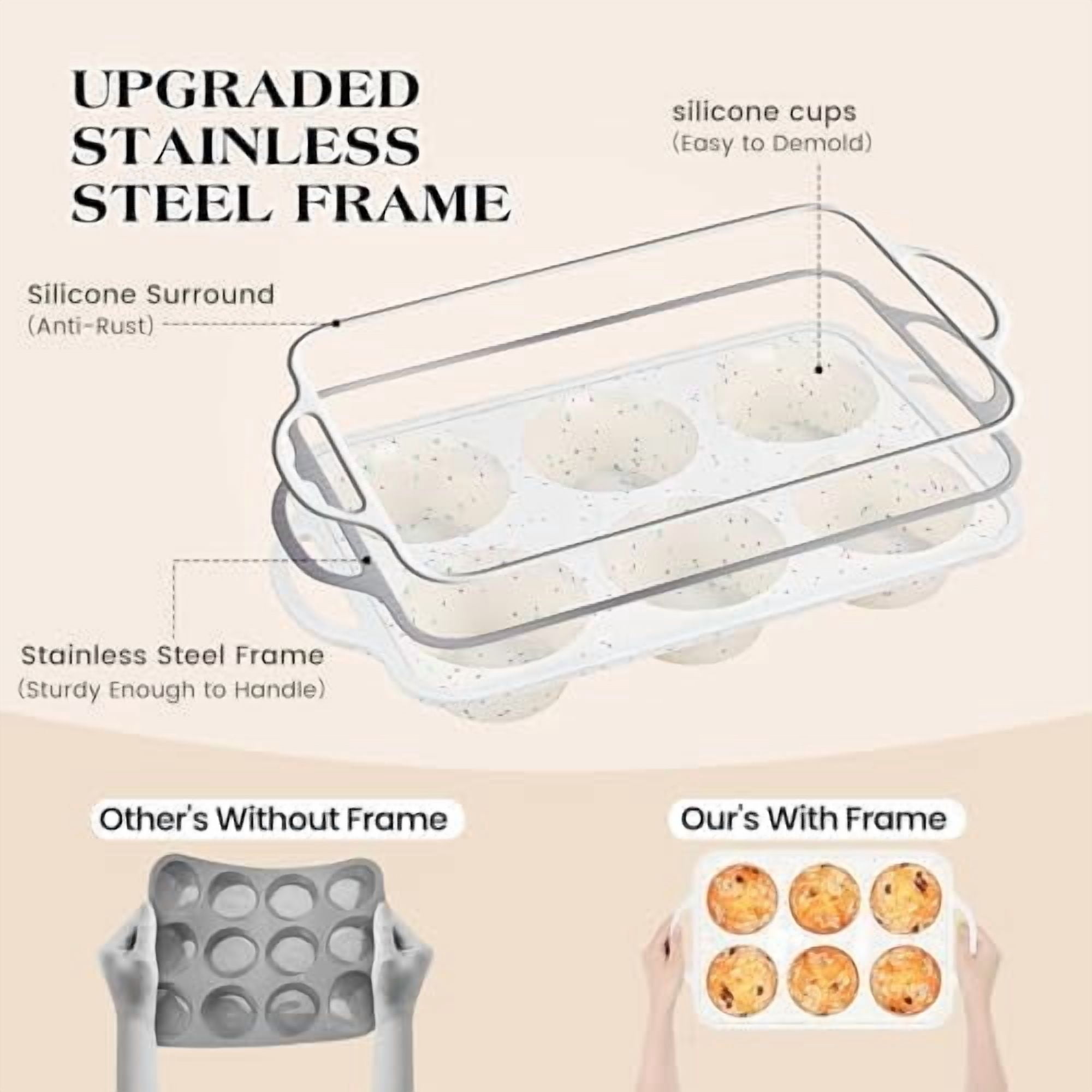 2 Pcs Jumbo Muffin Pan with Metal Frame, Nonstick 6 Cup Extra Large ...