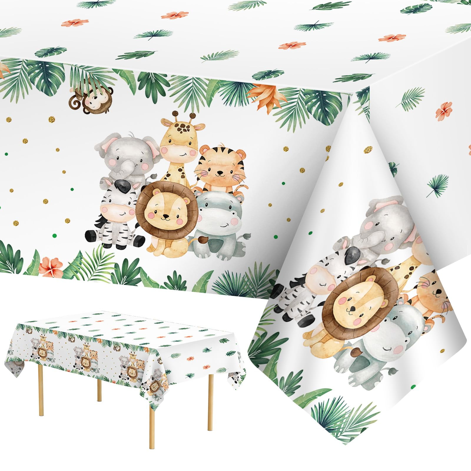 2 Pcs Jungle Safari Tablecloth - Plastic Ainmals Party Cover ...